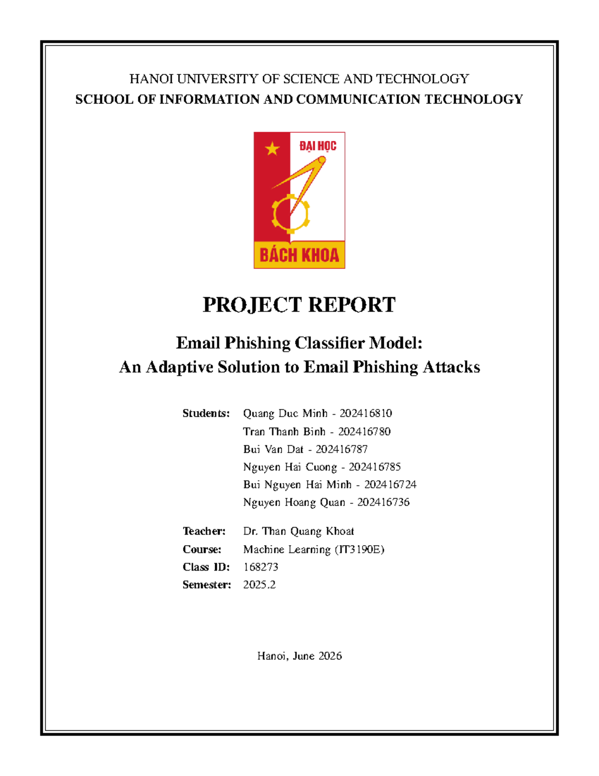 IT3190E - Project Report on Adaptive Email Phishing Classifier Model ...