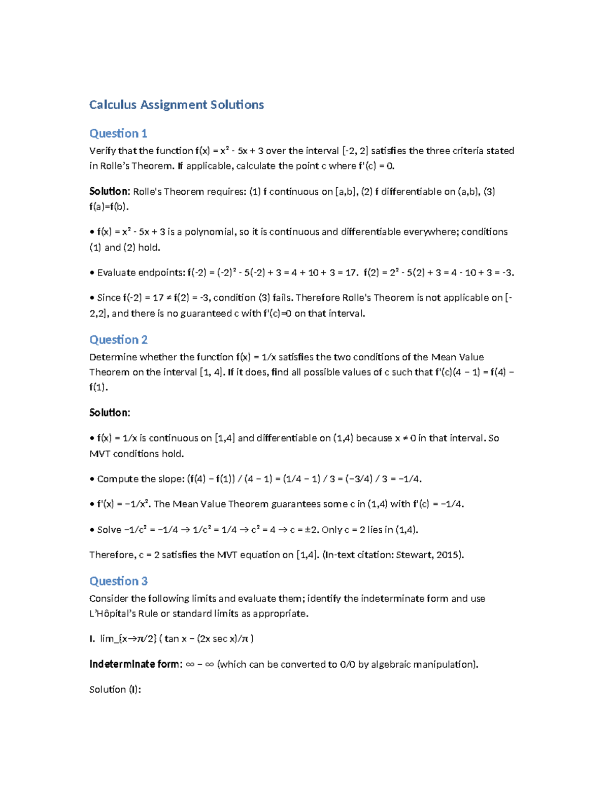 Calculus Assignment Solutions: Unit 4 Analysis and Theorems - Studocu