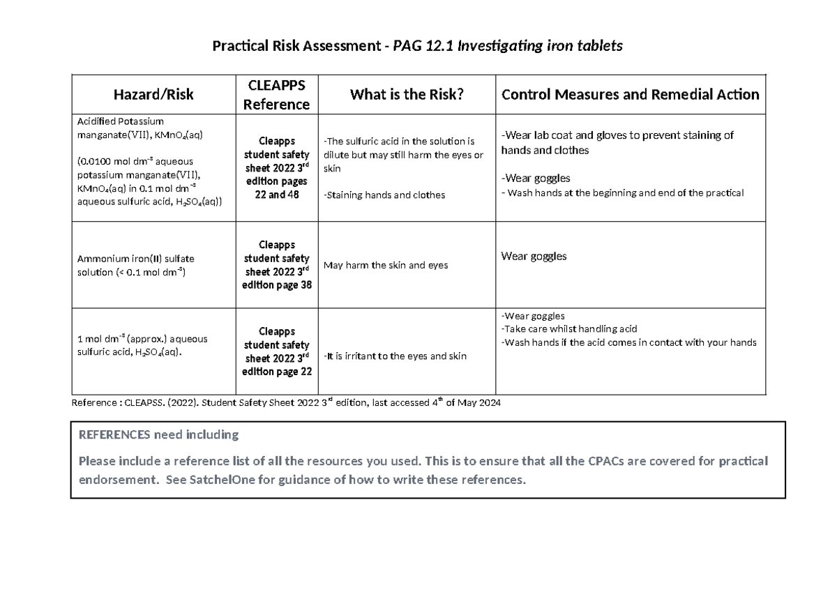 PAG12.1 Practical Risk Assessment for Iron Tablets Safety Guidelines ...