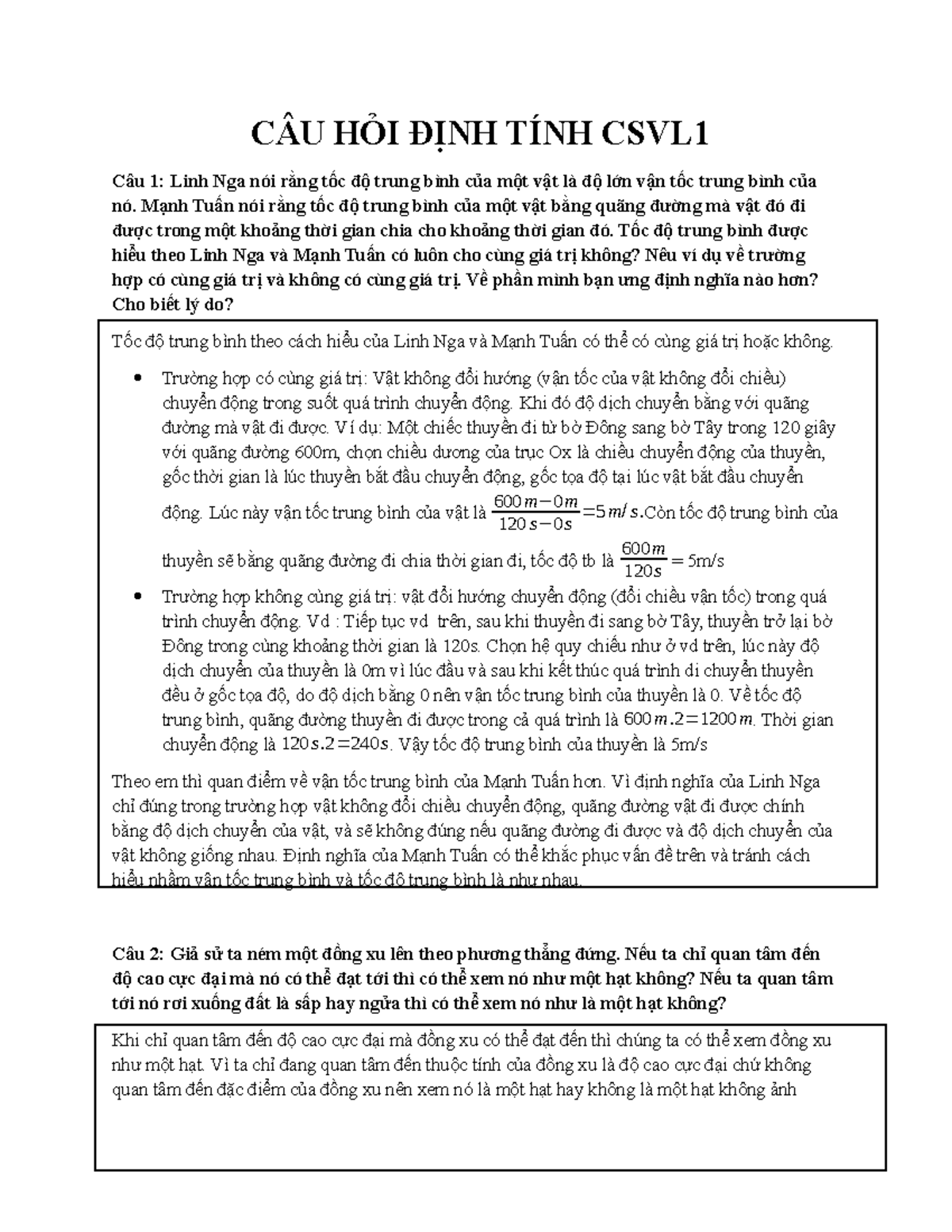 Đáp án Câu Hỏi Định Tính CSVL1 - Studocu