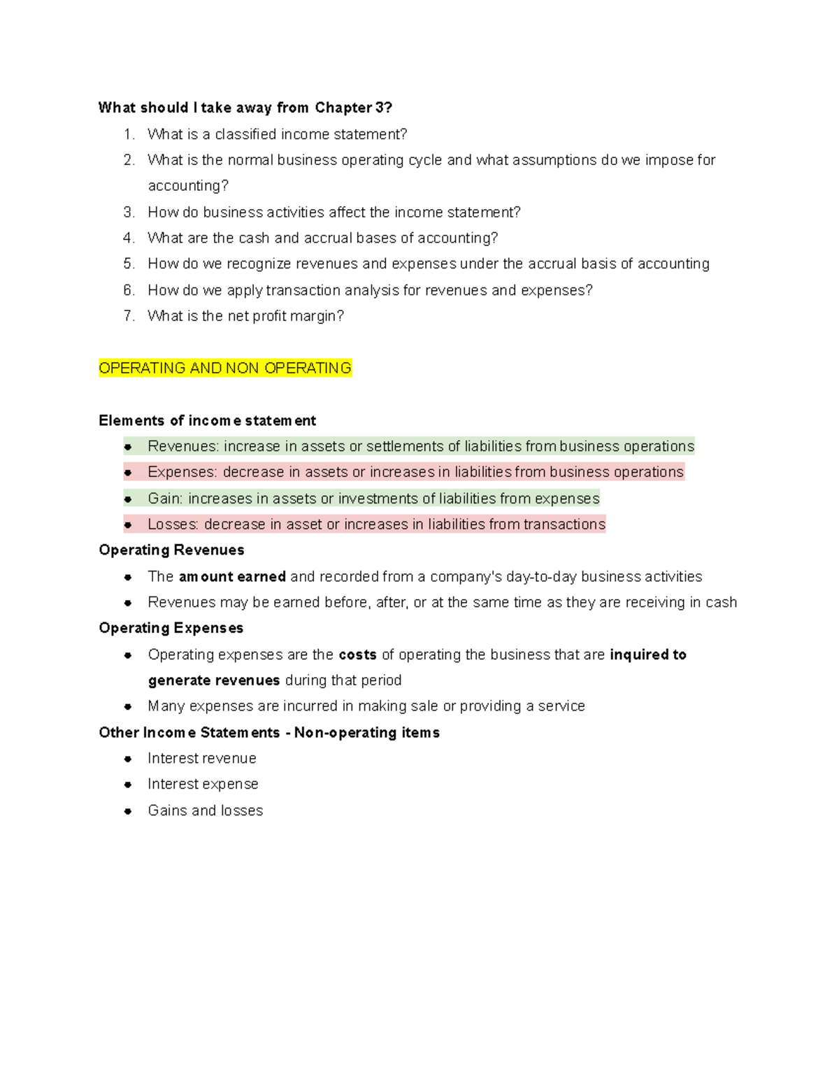 ACCT 100 Chapter 3: Income Statements & Accounting Principles Explained ...