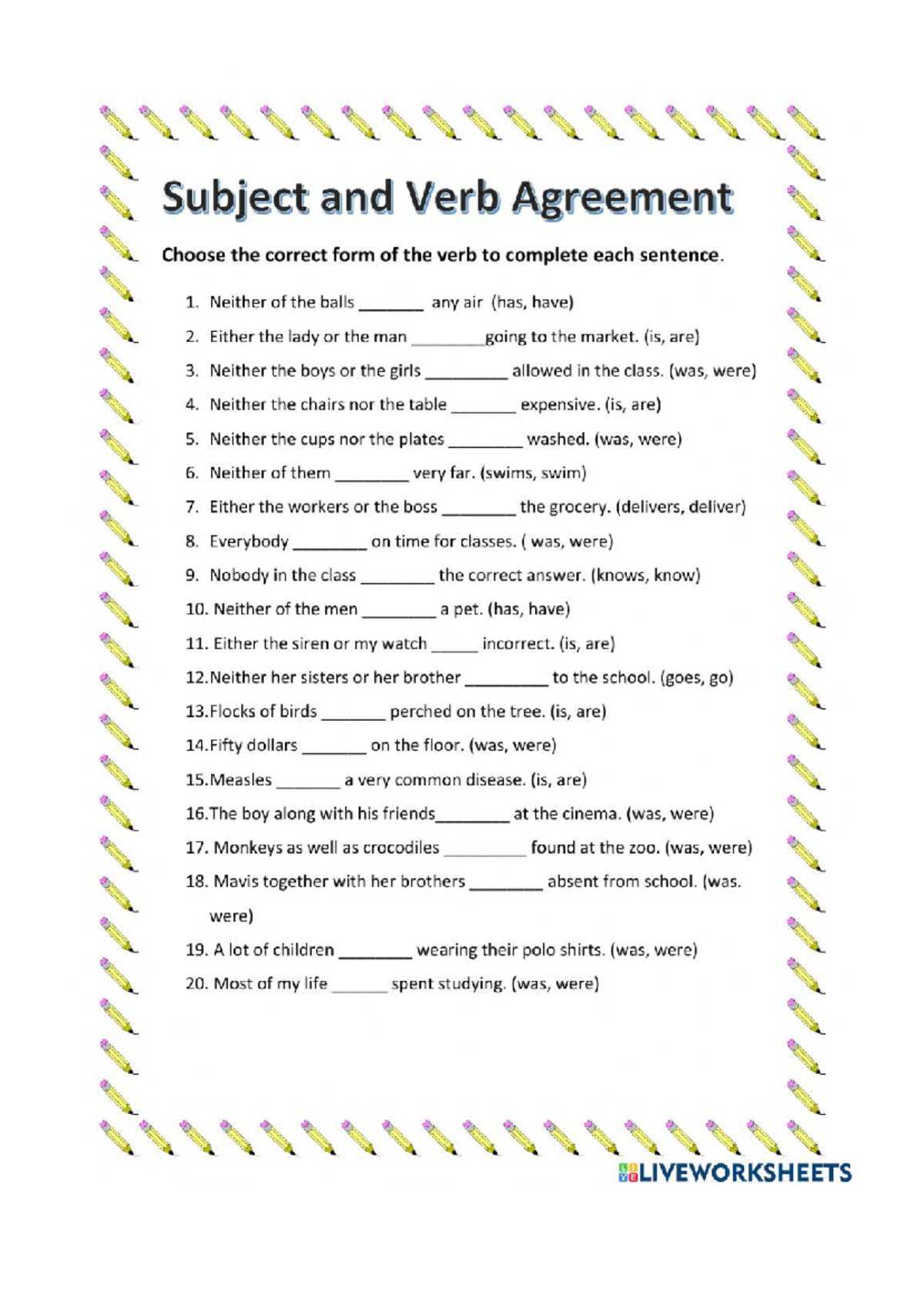 Subject-Verb Agreement Exercises: Choose the Correct Verb Form - Studocu