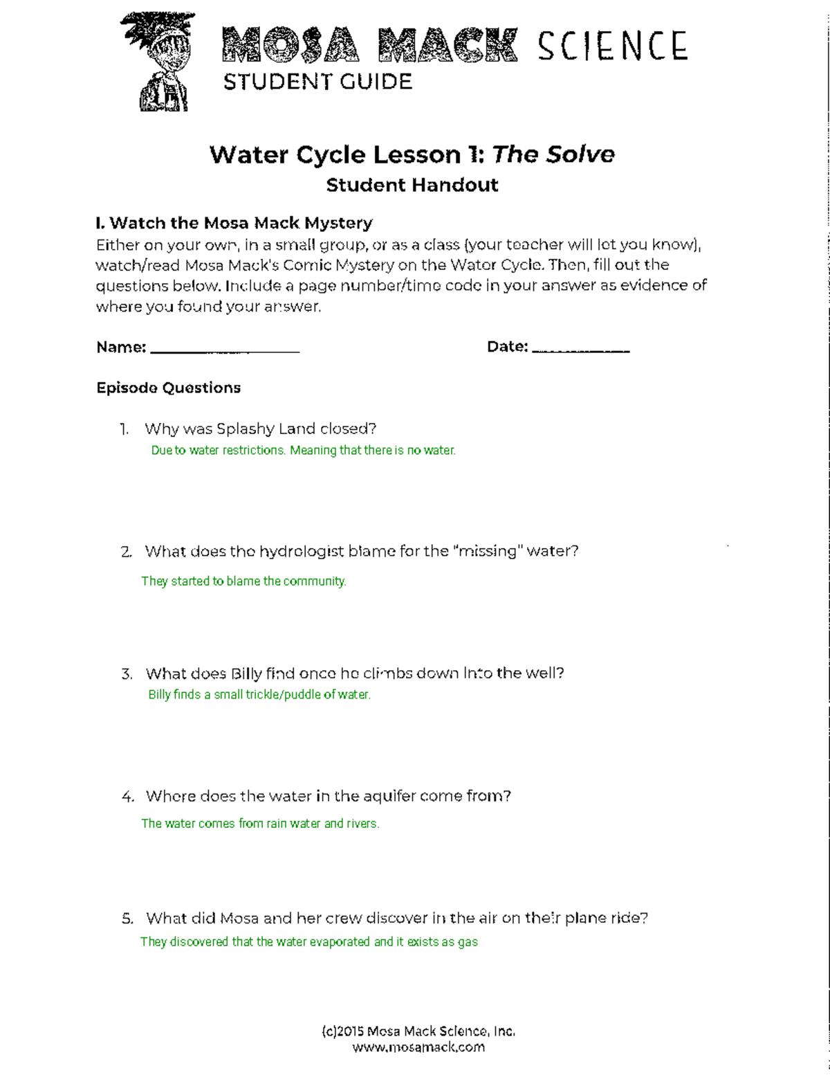 Water Cycle Practice Quiz - MOSA Science Guide - Studocu