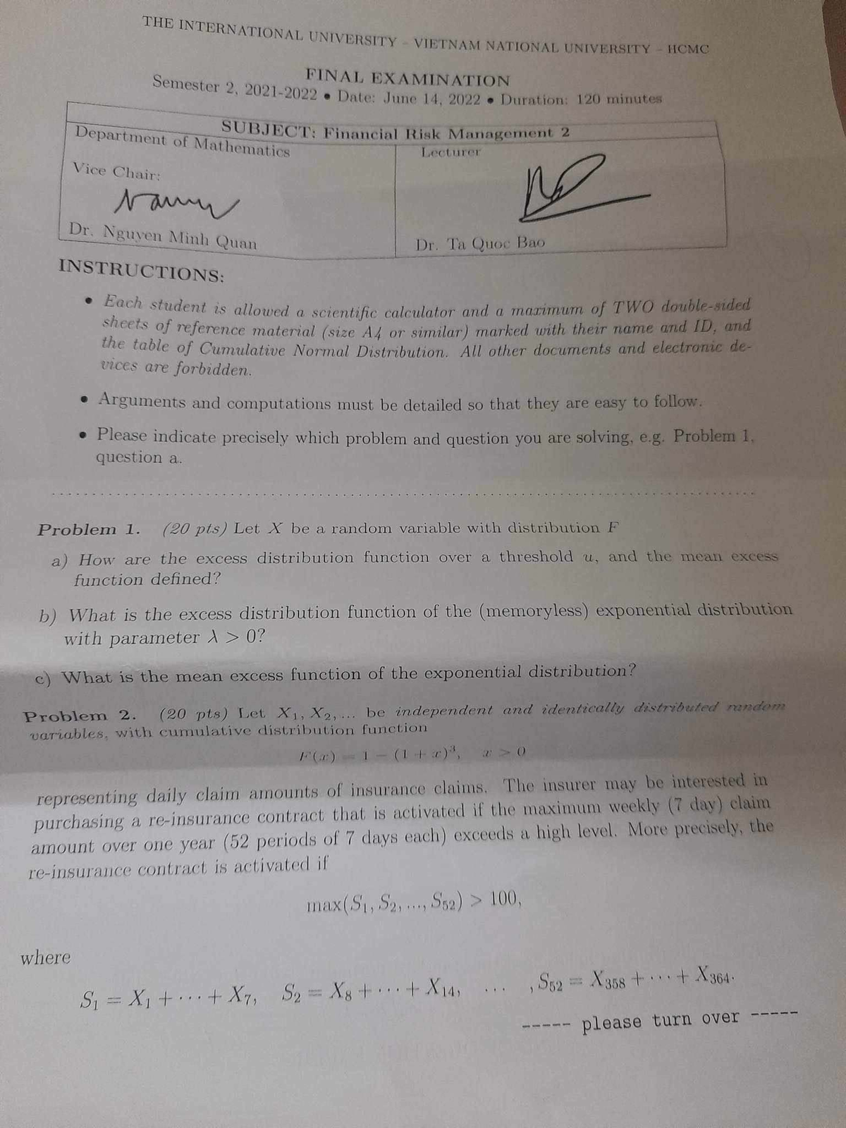 FIN 2022: Final Exam on Financial Risk Management 2 - Studocu