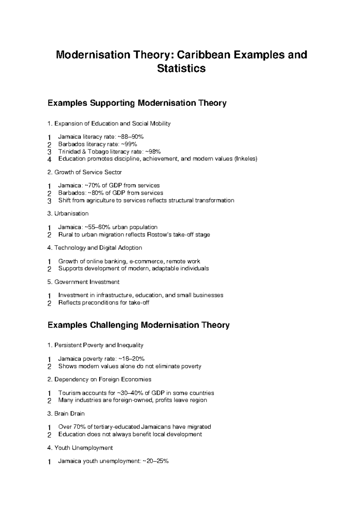 Modernisation Theory: Caribbean Insights and Statistics Analysis - Studocu