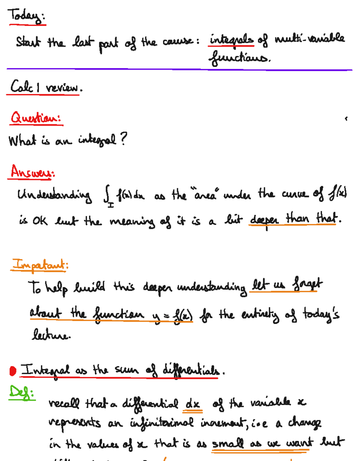 Lecture 28: Understanding Integrals in Calculus I (Calc I) - Studocu
