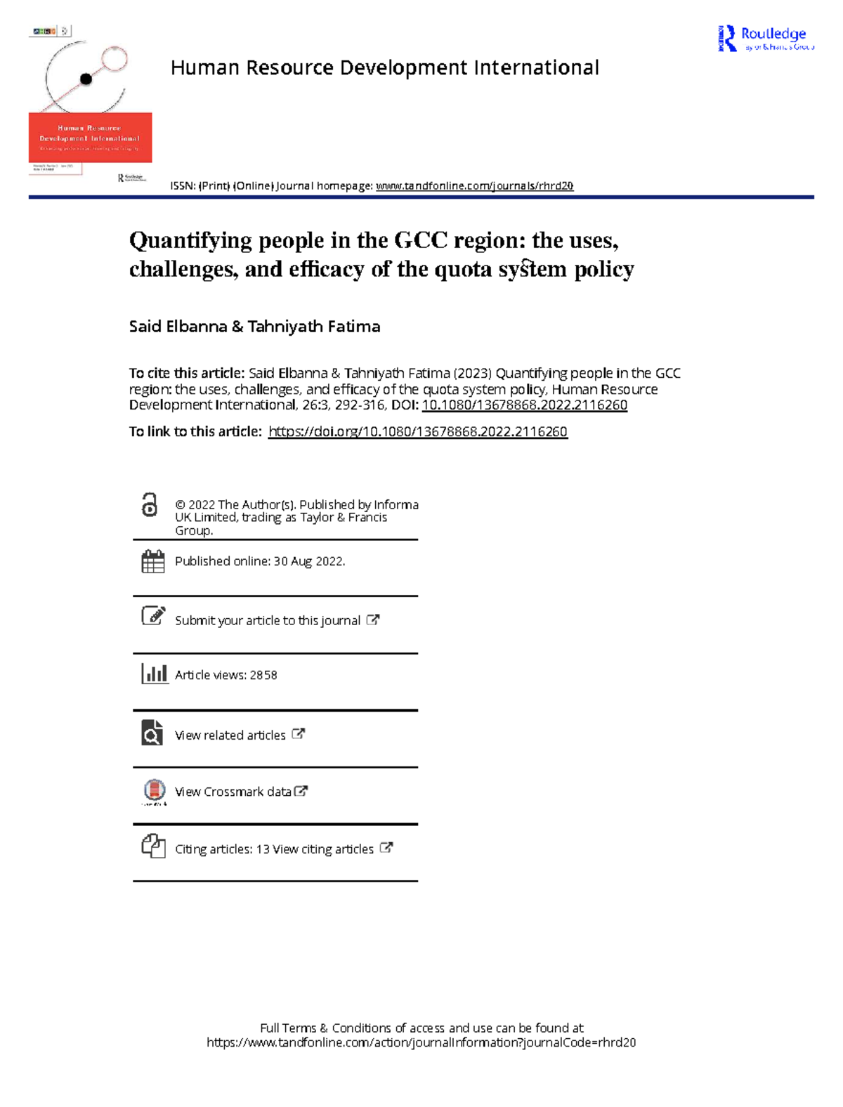 GCC HRD 26:3 - Efficacy of Quota System Policy in Nationalization - Studocu