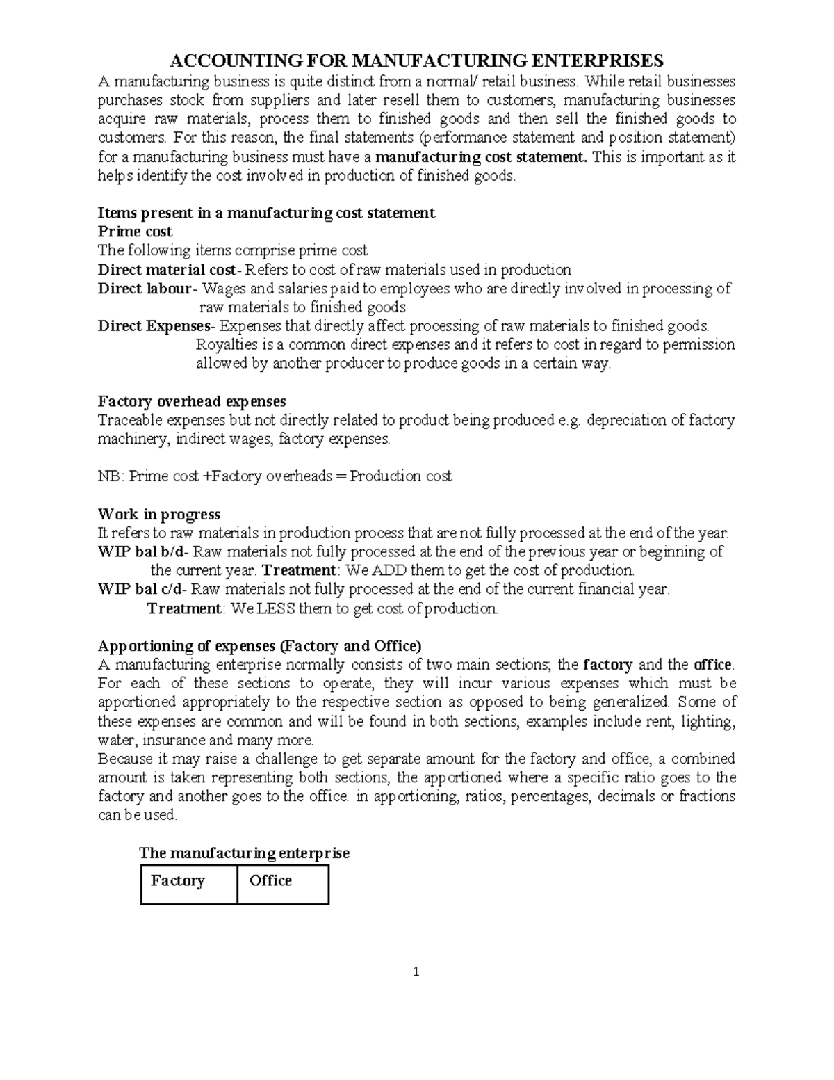 Fa2 notes - Management mathematics - ACCOUNTING FOR MANUFACTURING ...