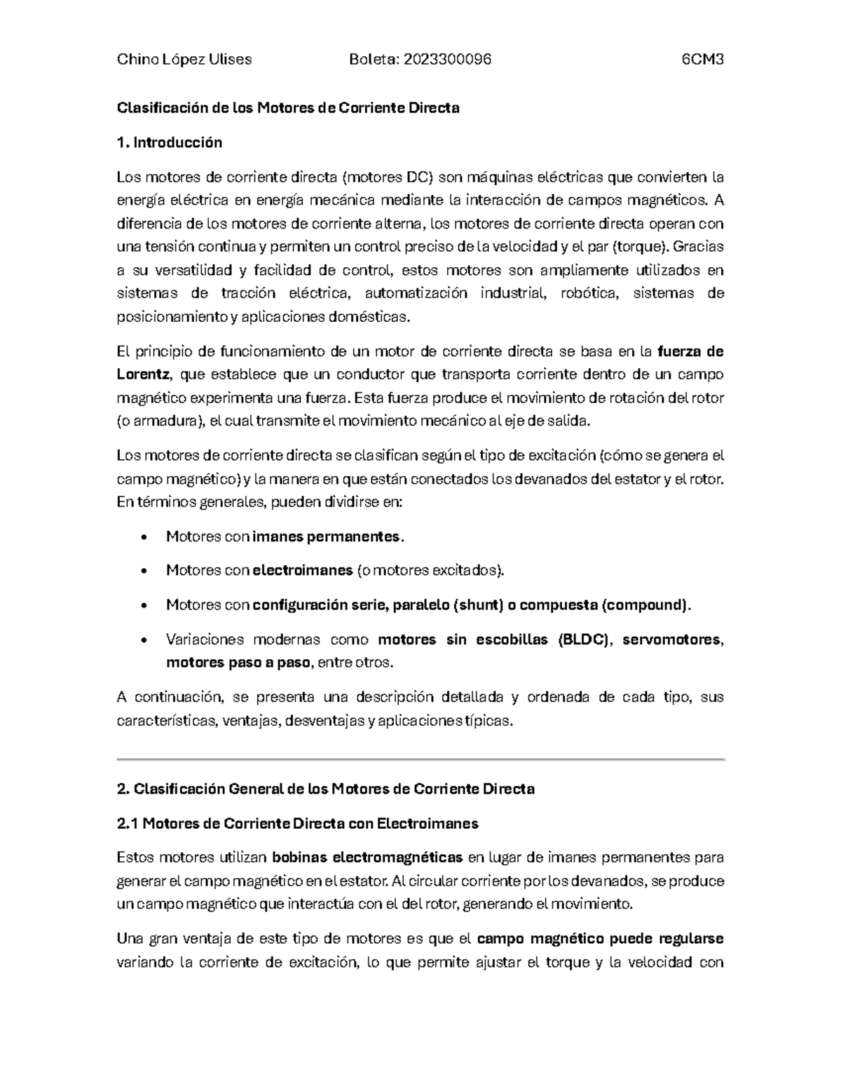 Clasificación de Motores DC: 6CM3 Detalles y Aplicaciones - Studocu
