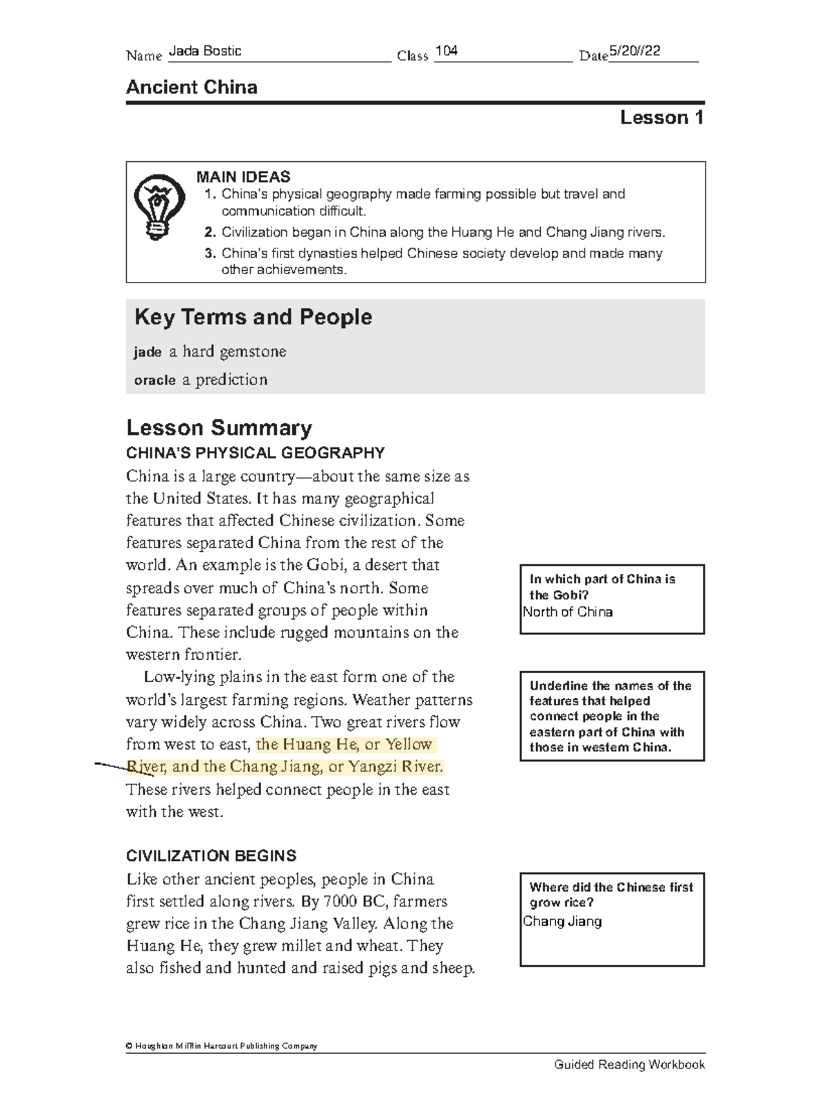 GRW M06L01 - Ancient China Lesson 1: Geography and Early Civilizations ...