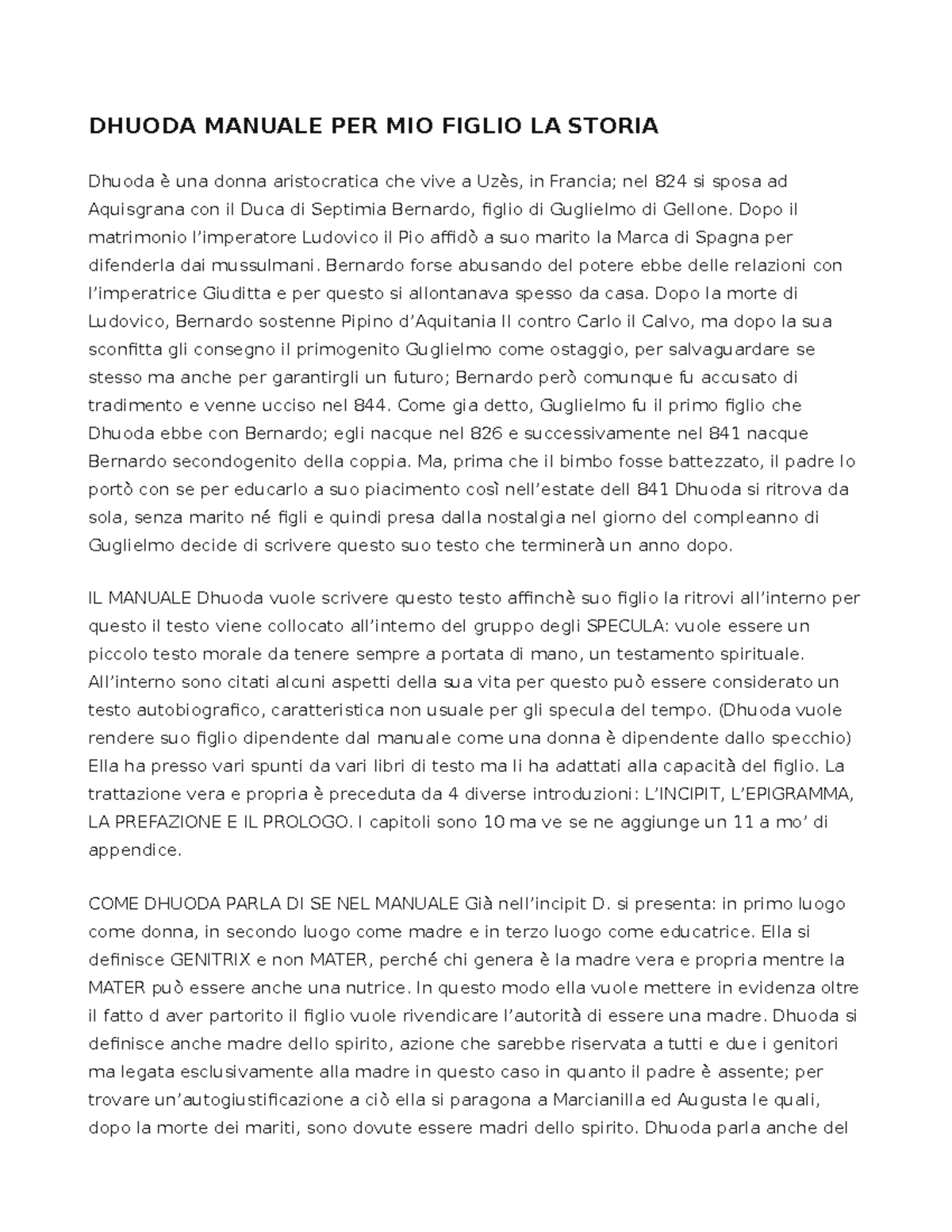Dhuoda Manuale PER MIO Figlio LA Storia - DHUODA MANUALE PER MIO FIGLIO ...