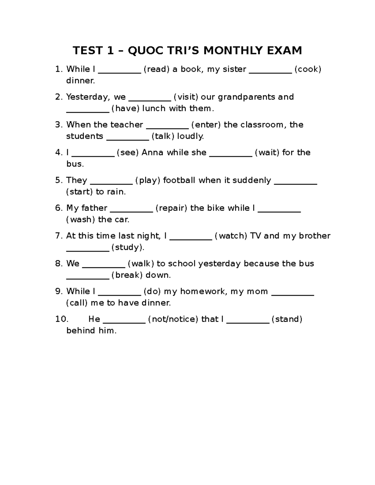 TEST 1 - Monthly Exam 1 Grammar & Vocabulary Review - Studocu