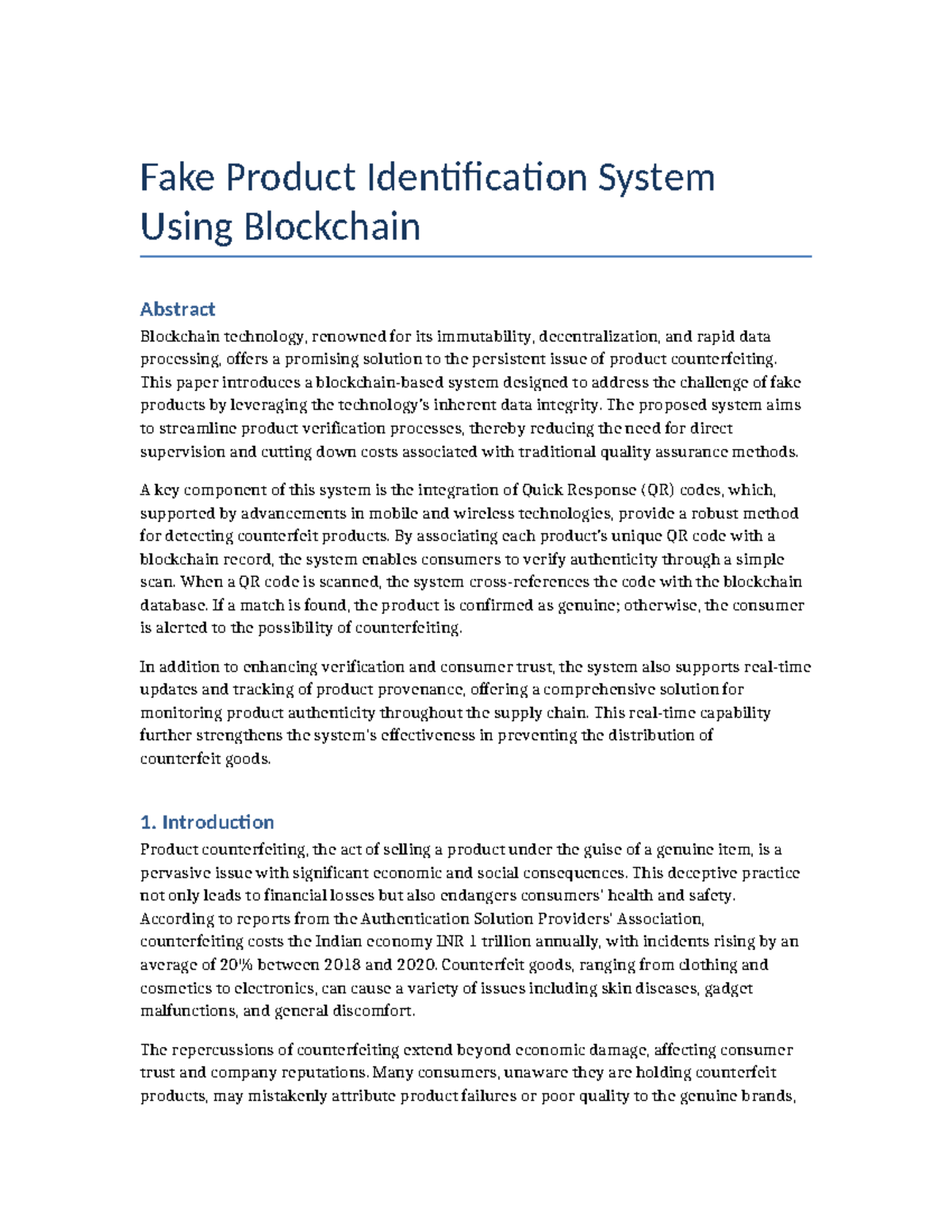 Fake Product Identification System Using Blockchain: A Comprehensive ...