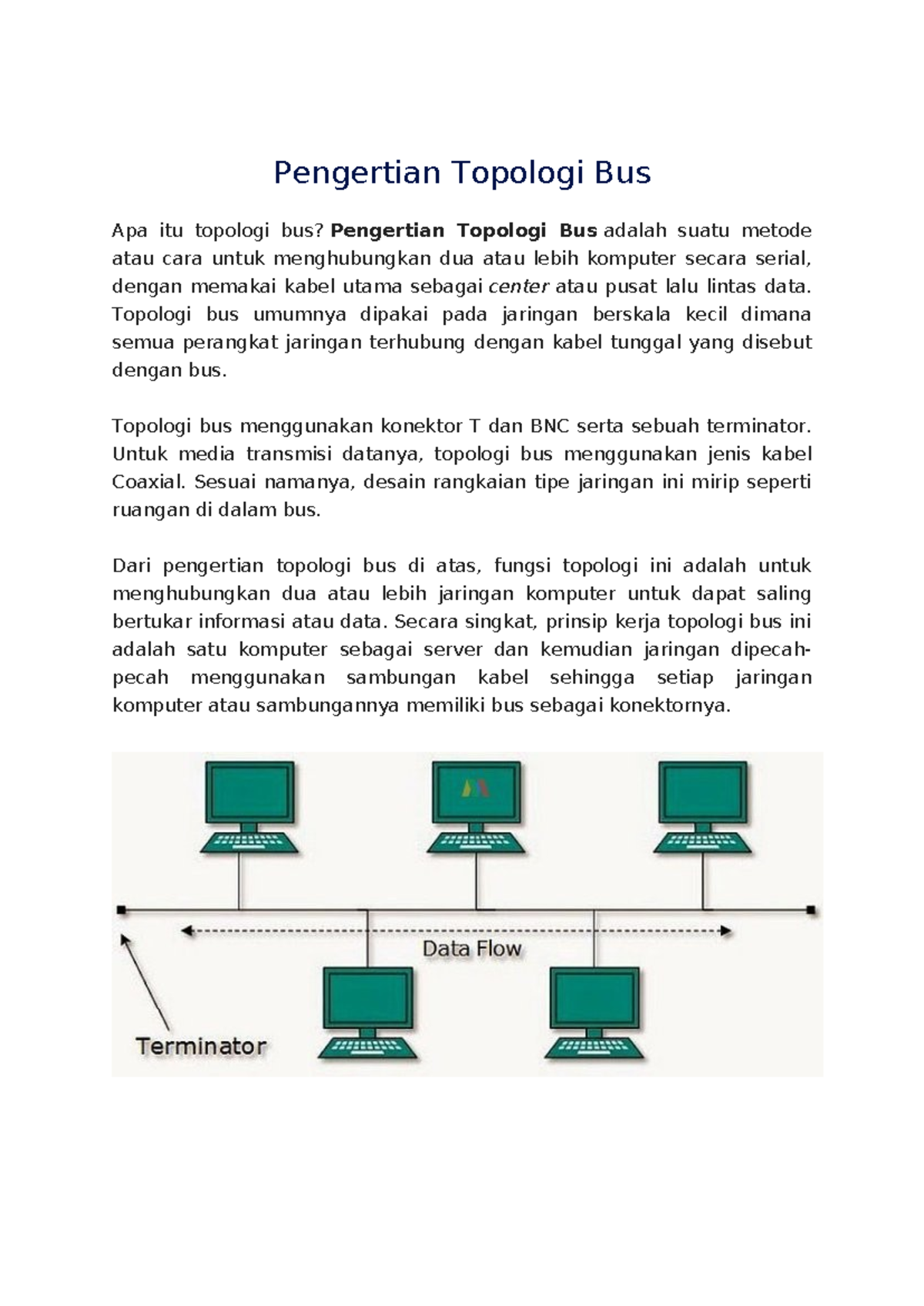 Pengertian dan Ciri-Ciri Topologi Bus pada Jaringan Komputer - Studocu