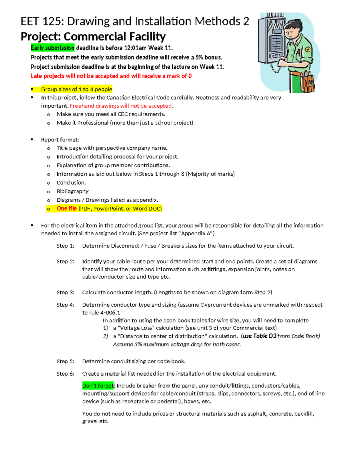 EET 125: Project Guidelines for Commercial Facility Installation - Studocu