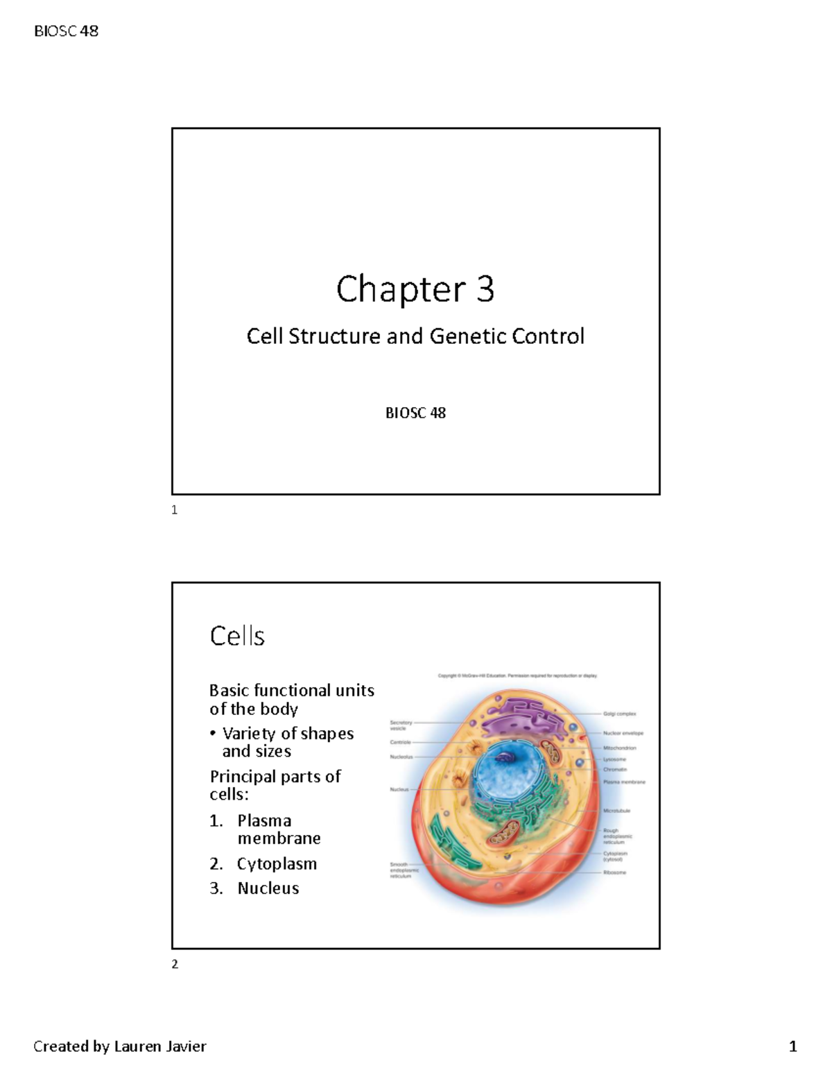 BIOSC 48 Lecture Notes: Cell Structure, Function & Genetic Control ...