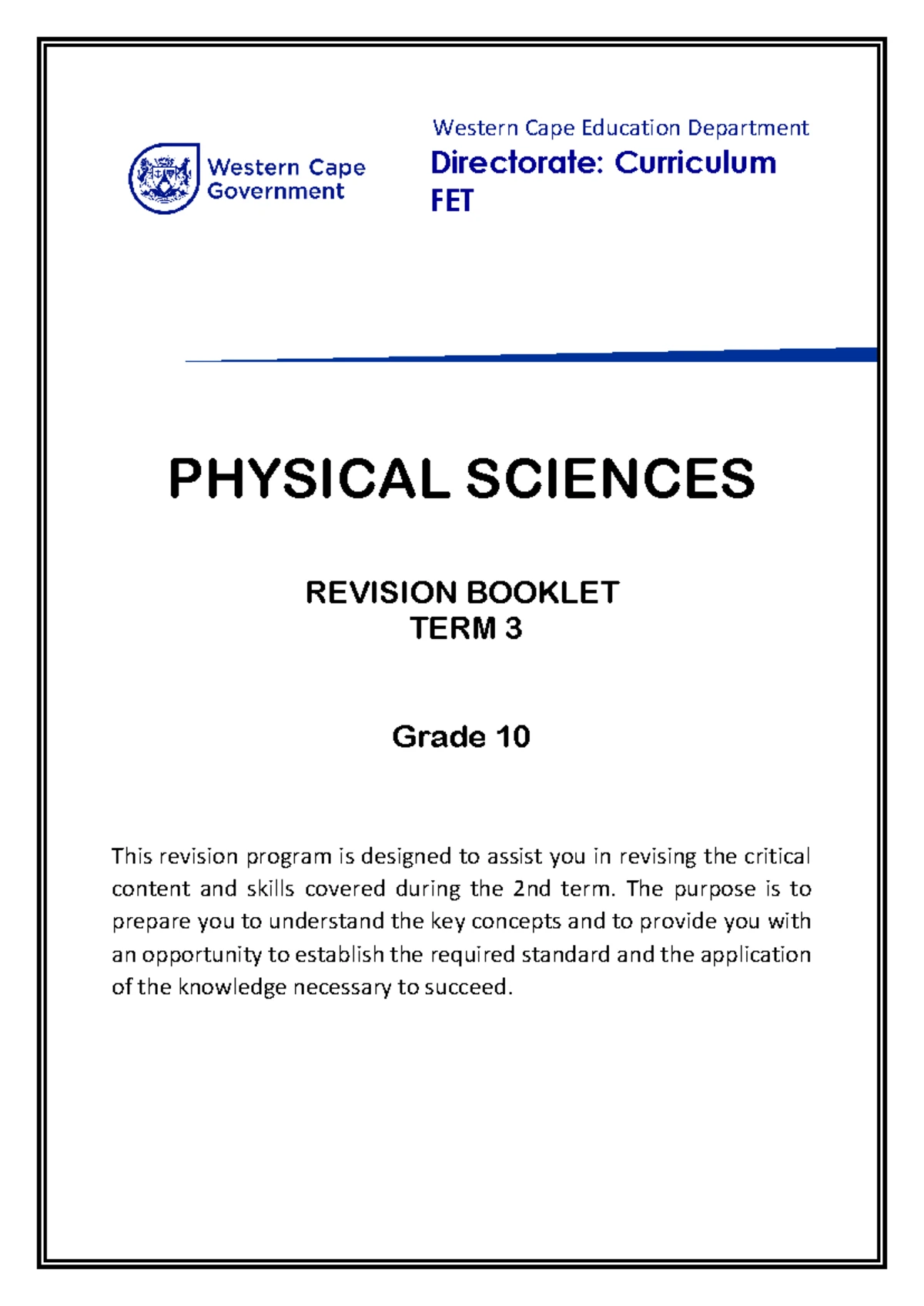 Physical Sciences Grade 10 Term 3 Revision - Western Cape Education ...