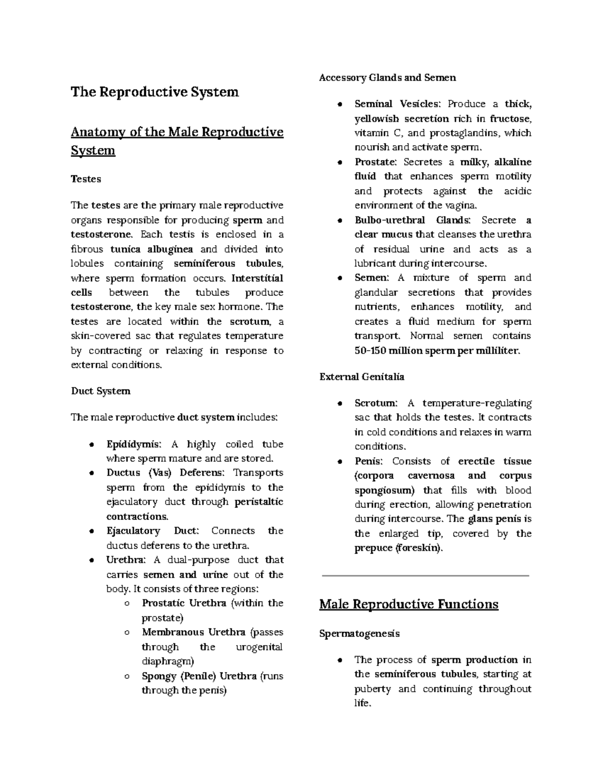 Reproductive System Anatomy Notes (BIO 101) - Studocu