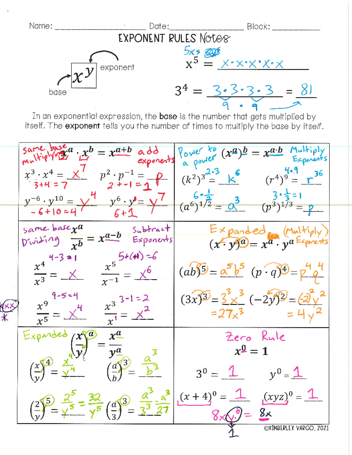 6-1 Exponent Rules Study Notes and Examples - Studocu