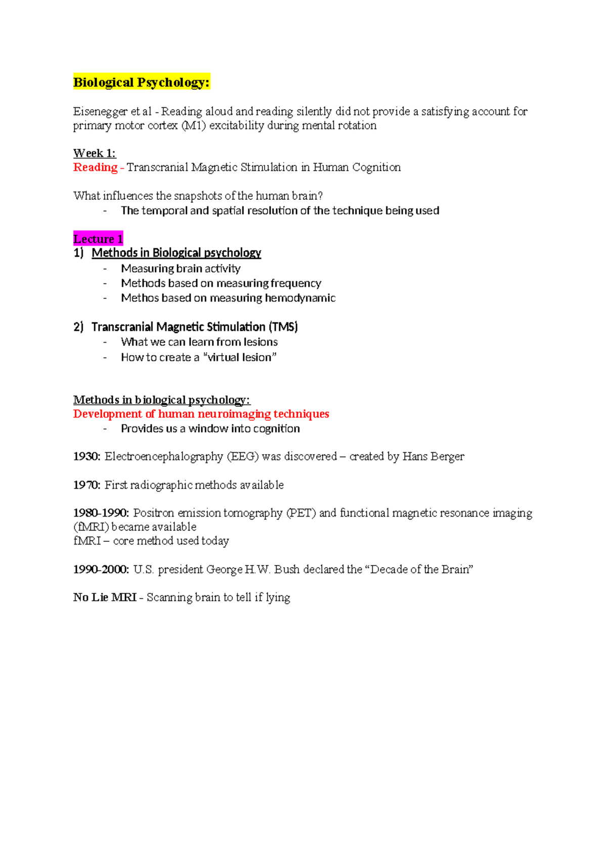 Biological Psychology (PSY 101): Lecture 1 - TMS and Brain Cognition ...