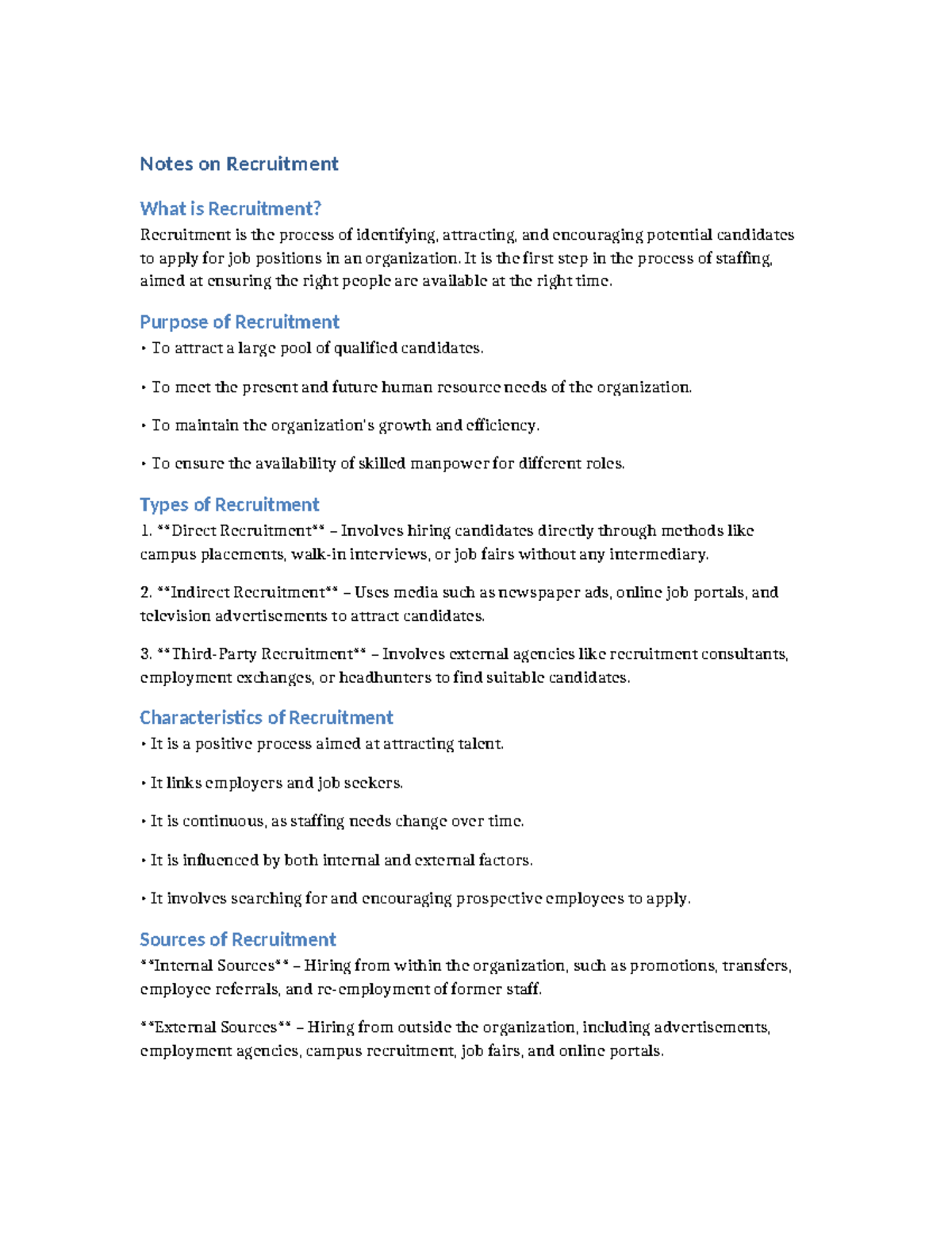 Recruitment Notes: Understanding the Process and Its Importance - Studocu