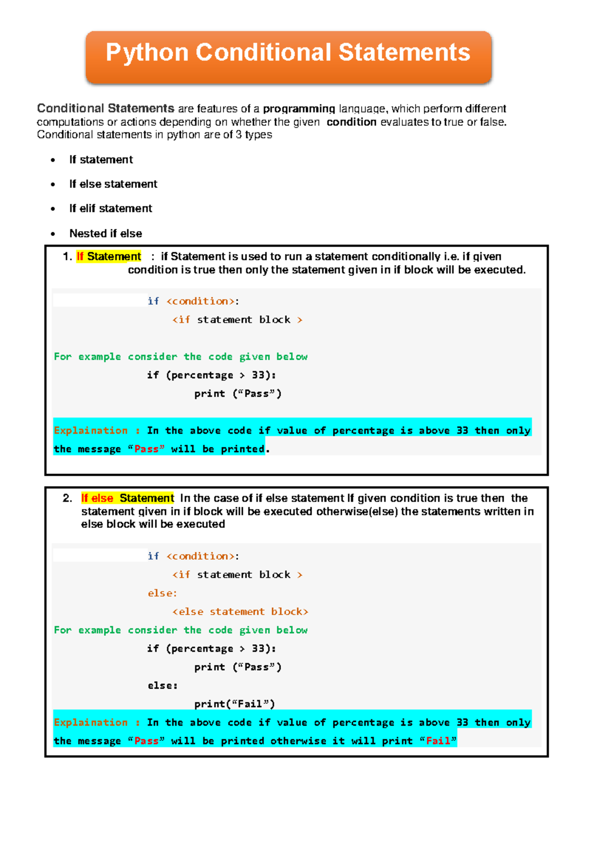 Conditional statements and functions - Conditional Statements are ...