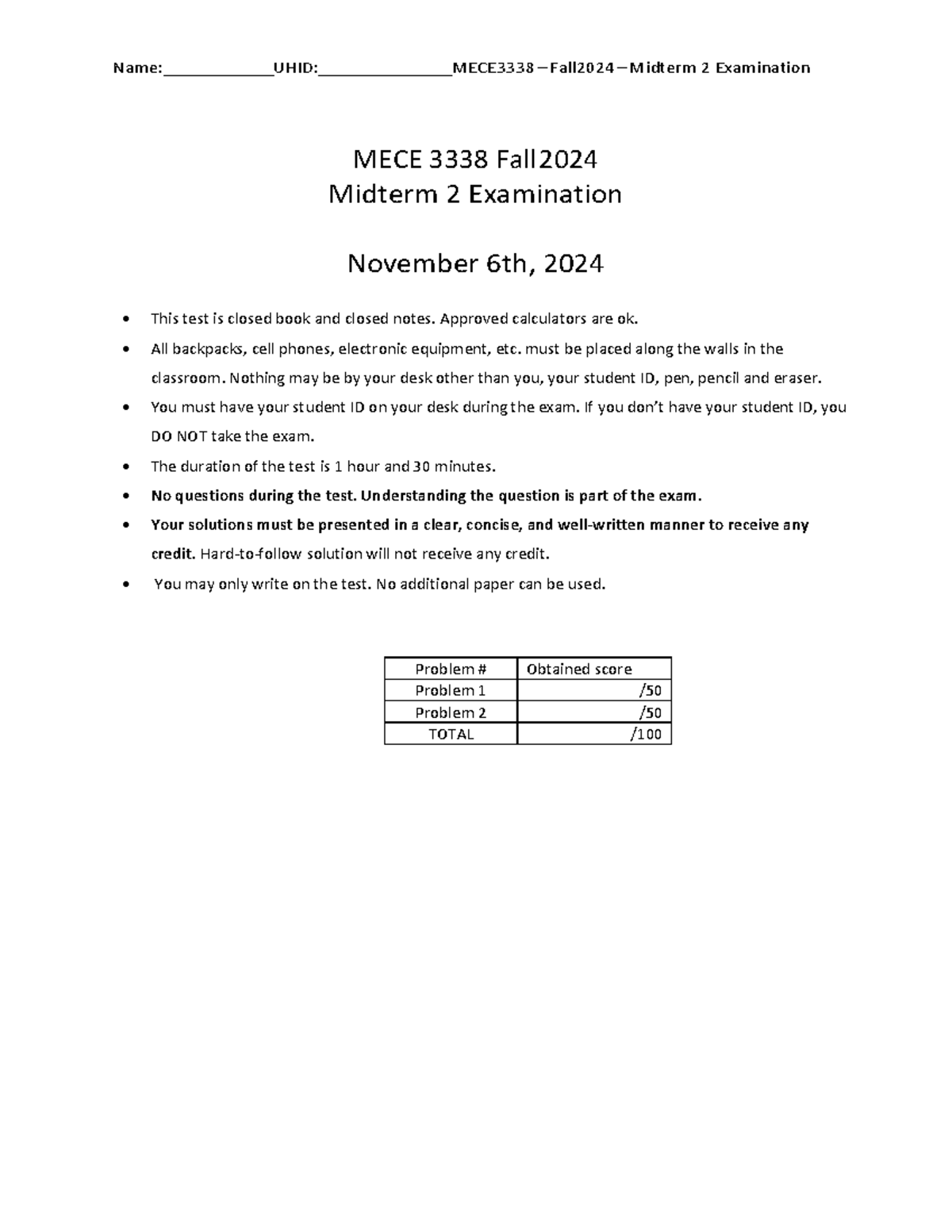MECE 3338 Fall 2024 Midterm 2 Exam Solutions - Studocu