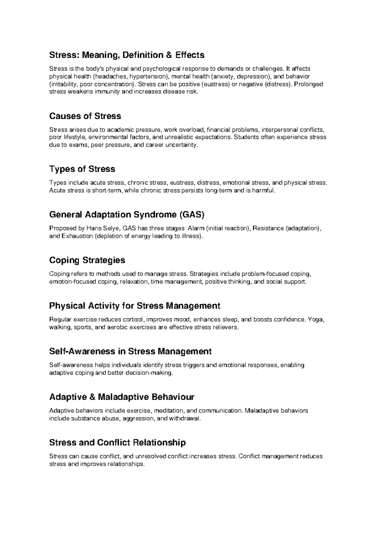 Stress Management (PSY 101) Complete Topics Summary - Studocu