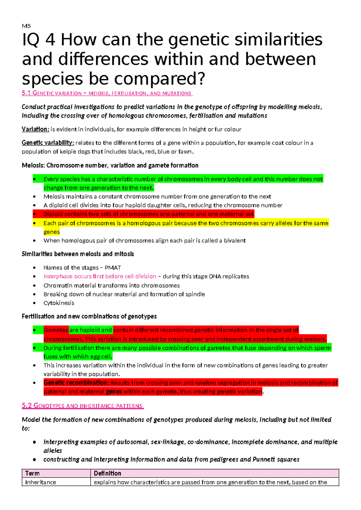 M5 IQ4 Genetic Similarities & Differences: Meiosis, Variation ...