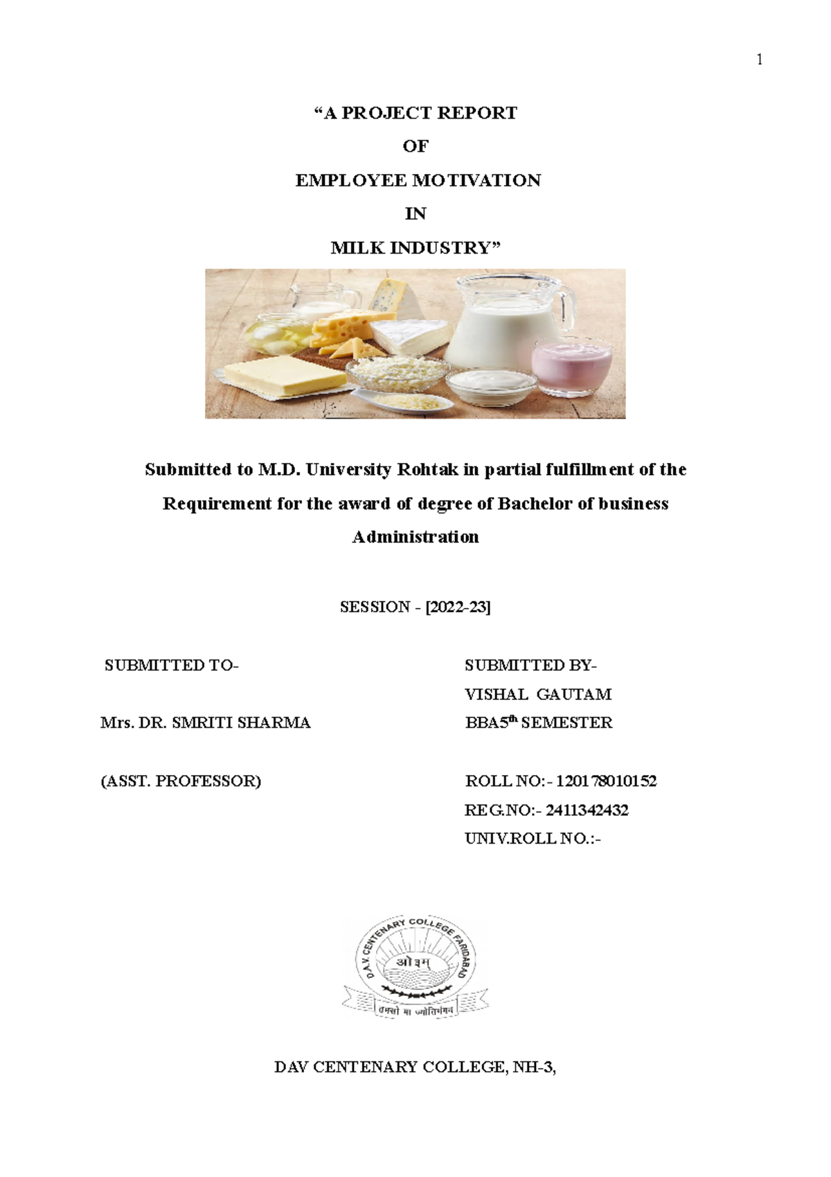 Employee Motivation in the Milk Industry: A BBA Project Report - Studocu