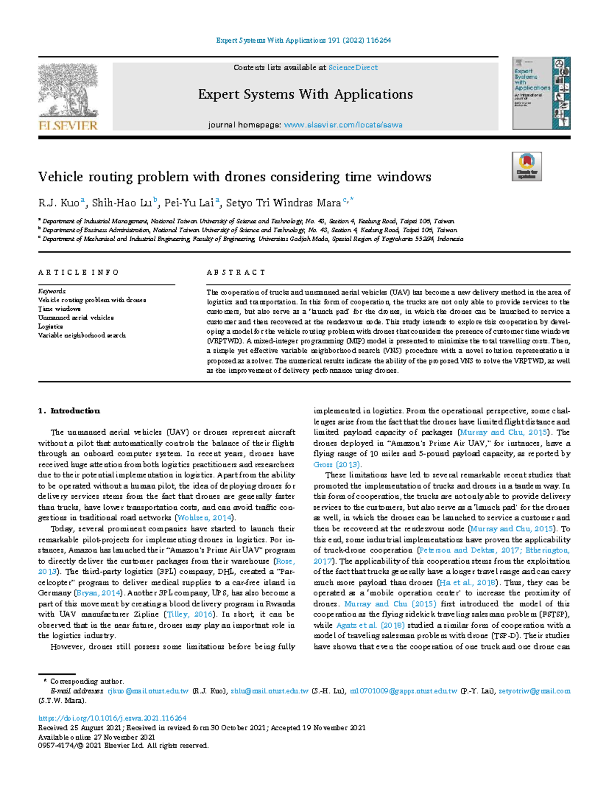 Vehicle Routing Problem with Drones Considering Time Windows (VRPTWD ...