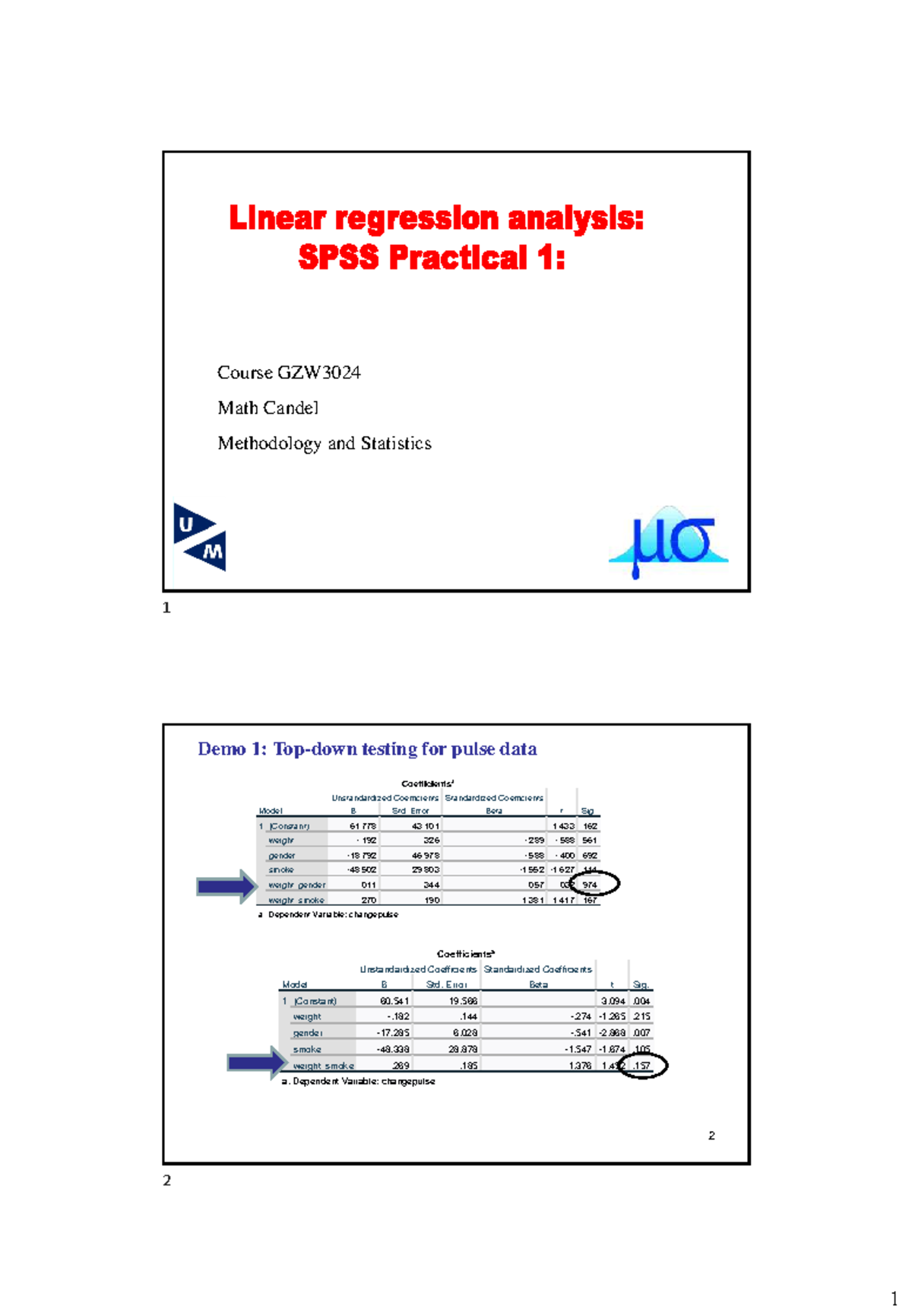 GZW3024: SPSS Practical on Linear Regression Analysis and Pulse Data ...