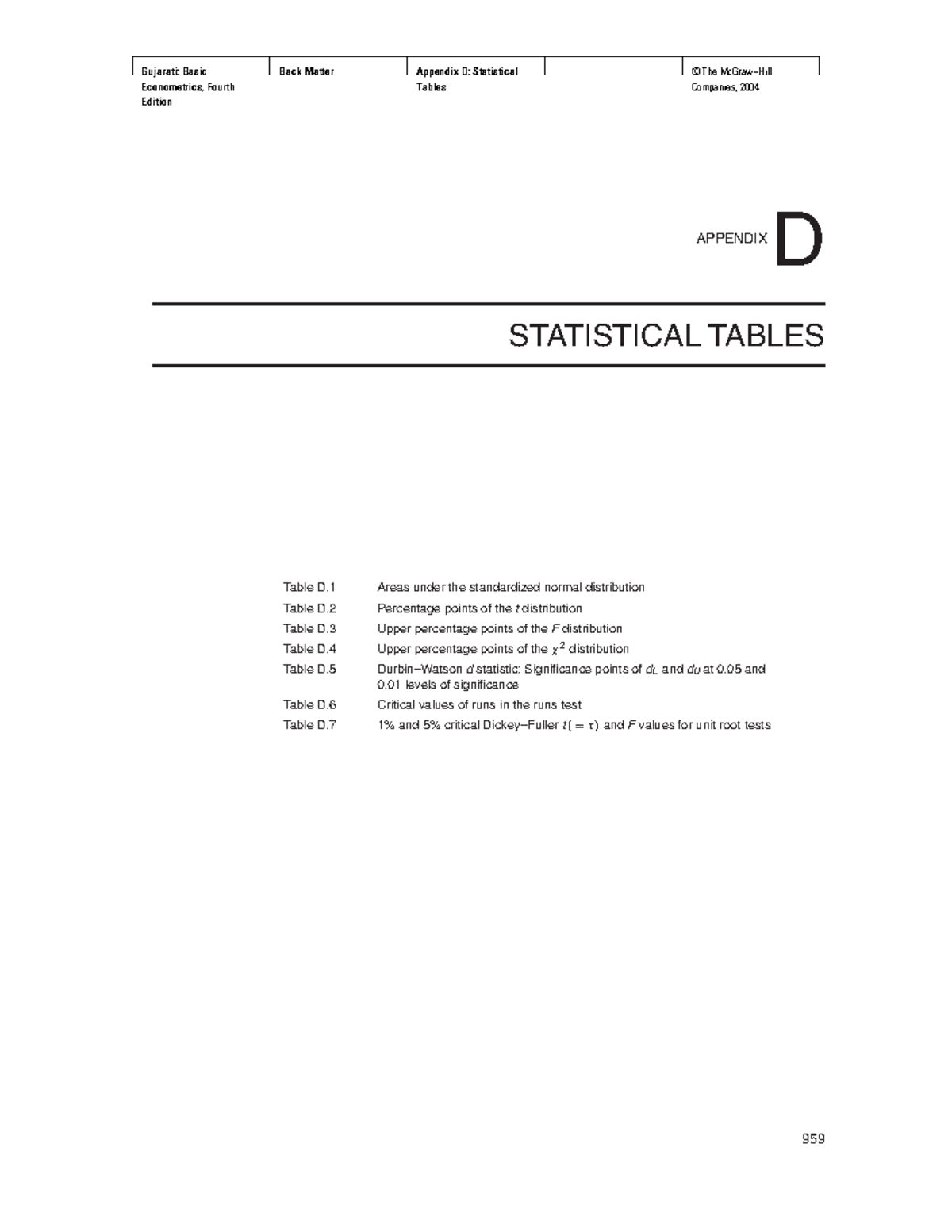 Tài liệu môn học - Topic - Econometrics, Fourth Edition Tables ...