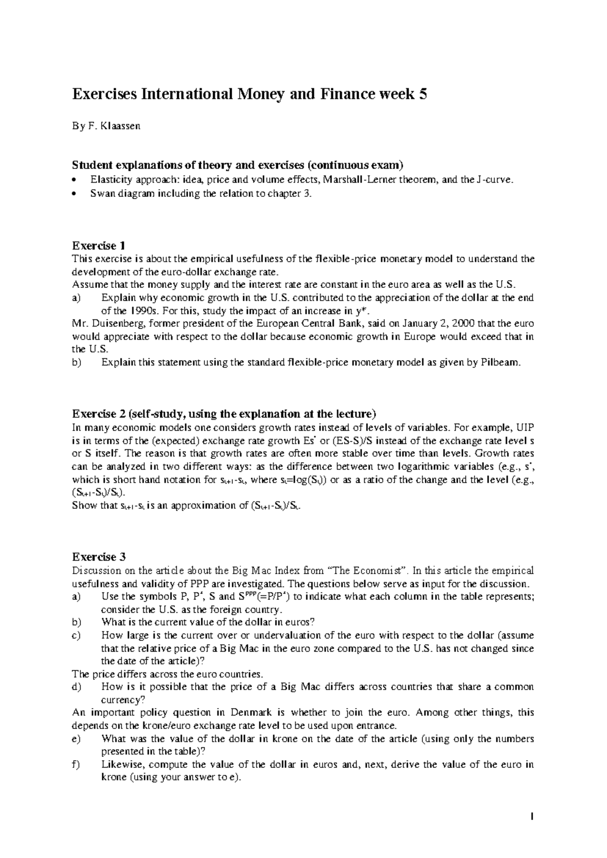 Ex5 - Tutorial 3: International Money & Finance Exercises - Studeersnel