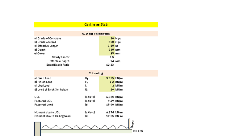 Cantilever Slab Design: Input Parameters & Reinforcement Details - Studocu
