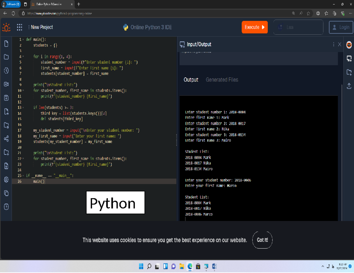 Tp data - answer - InPrivate (2) X Online Python 3 Compiler X X C : New ...