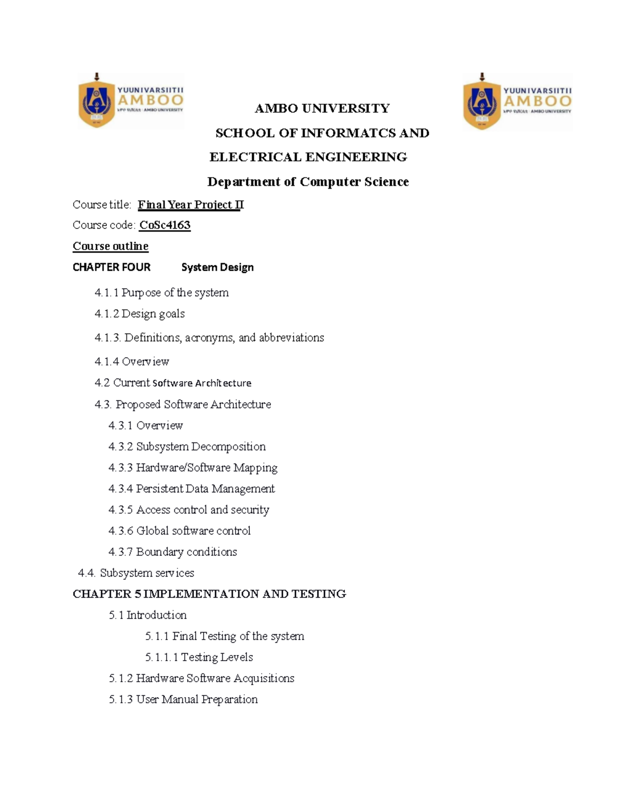 CoSc4163 Final Year Project II Guidelines for Old Curriculum - Studocu