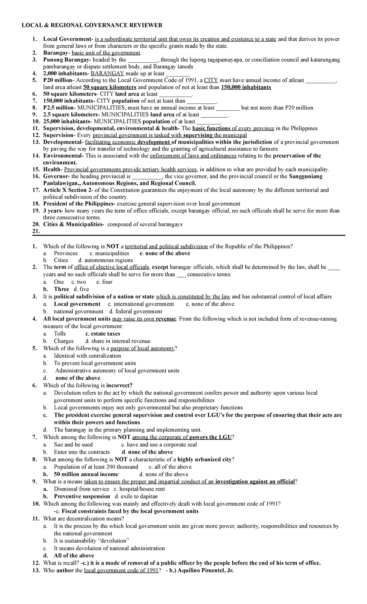 Local & Regional Governance Reviewer for 2nd Year Students - Studocu