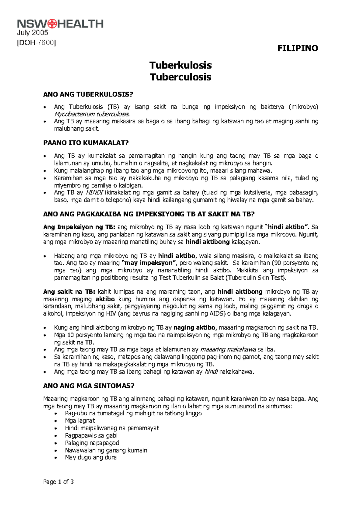 Factsheet-tgl - None - July 2005 [DOH- 7600 ] Page 1 of 3 FILIPINO ...