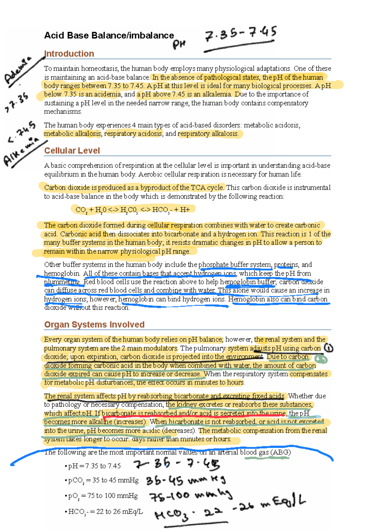 Acid-base disorders - Biochemistry notes - Acid Base Balance/imbalance ...