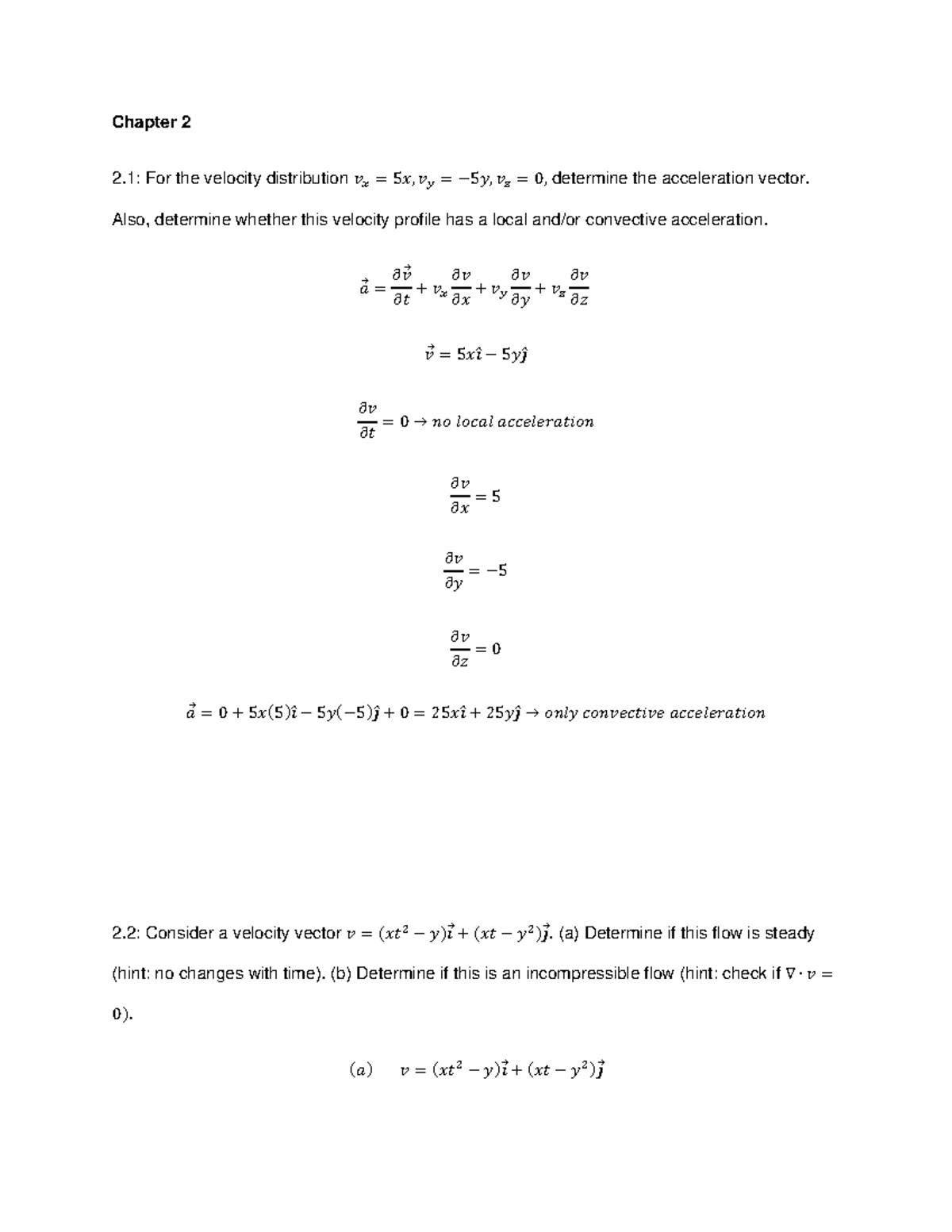 Chapter 2: Velocity Distribution and Acceleration Analysis in Fluid Dynamics - Studocu