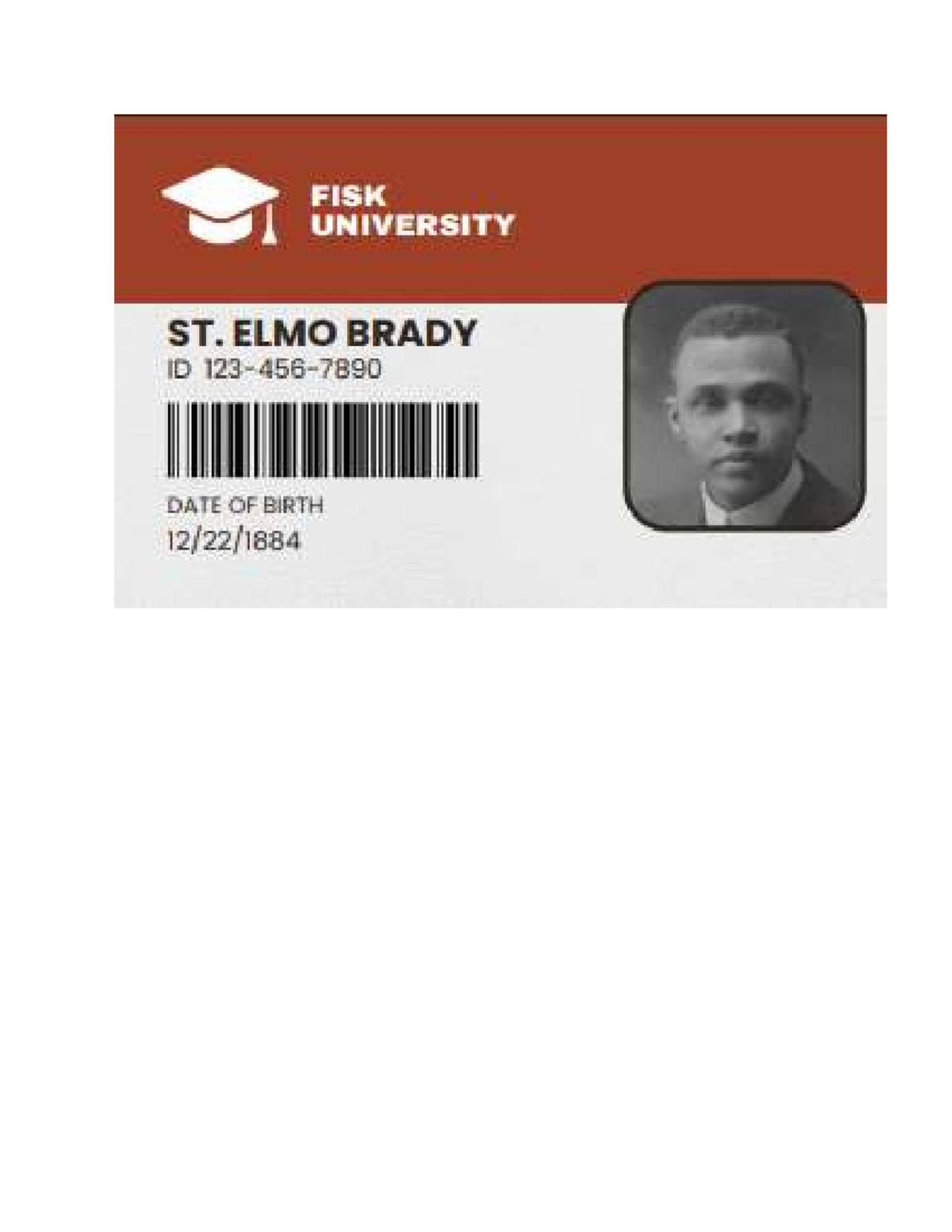 Badge - scsc - CHE 201 - FISK UNIVERSITY ST. ELMO BRADY ID 123-456-7890 ...