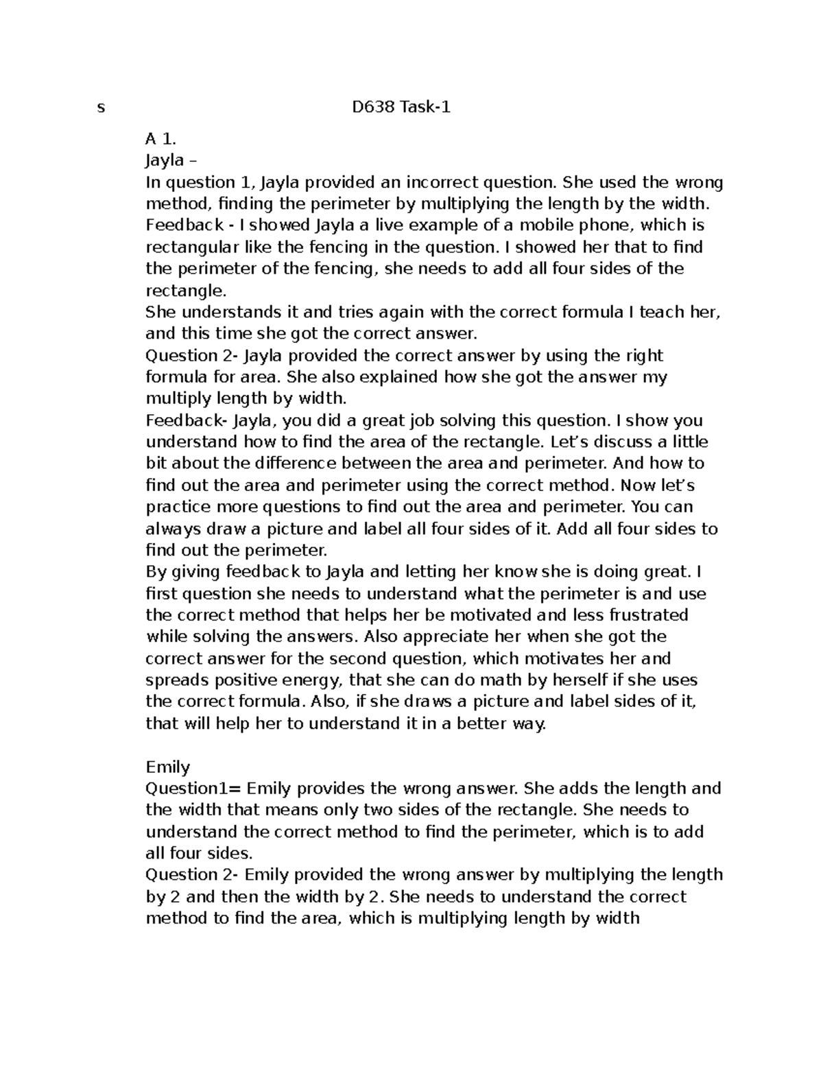 D638 Task-1 Revision: Teaching Area & Perimeter Concepts - Studocu