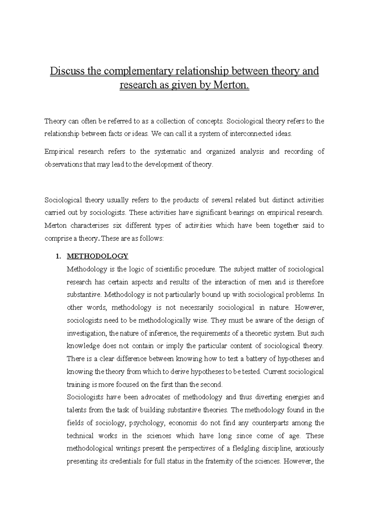 relation between research and theory - Discuss the complementary ...