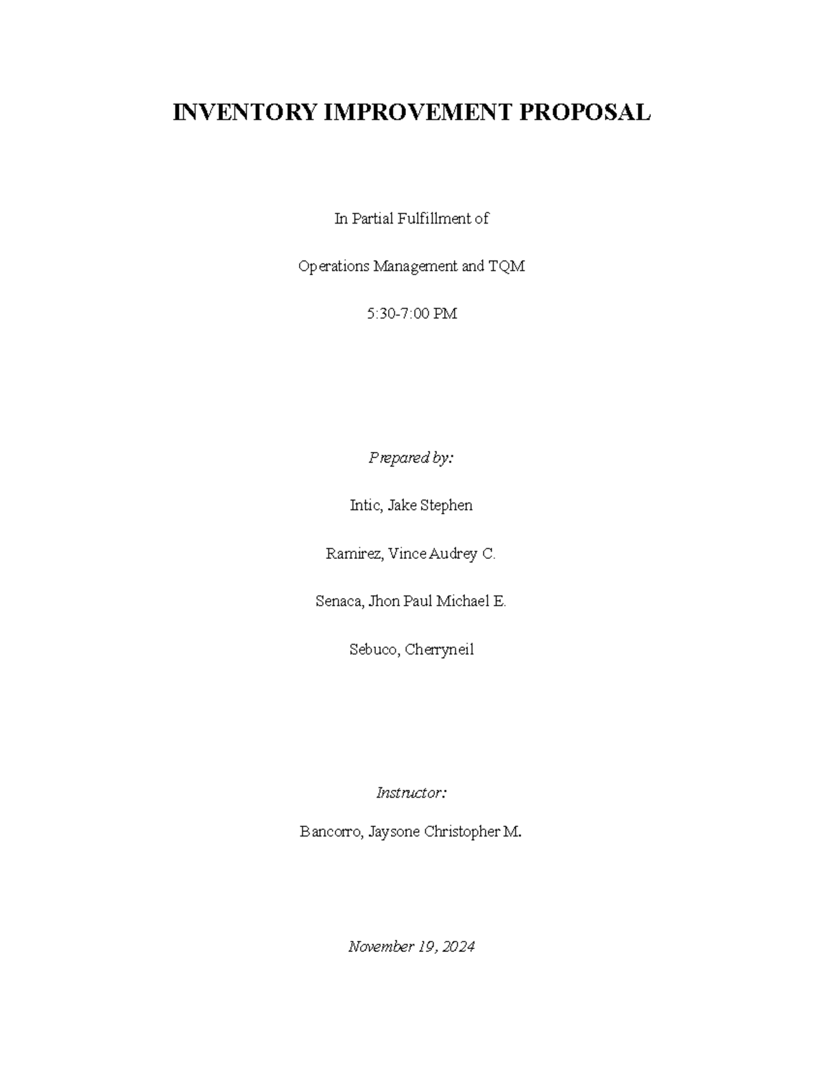 SARI-SARI Store Inventory Improvement Proposal for Operations ...