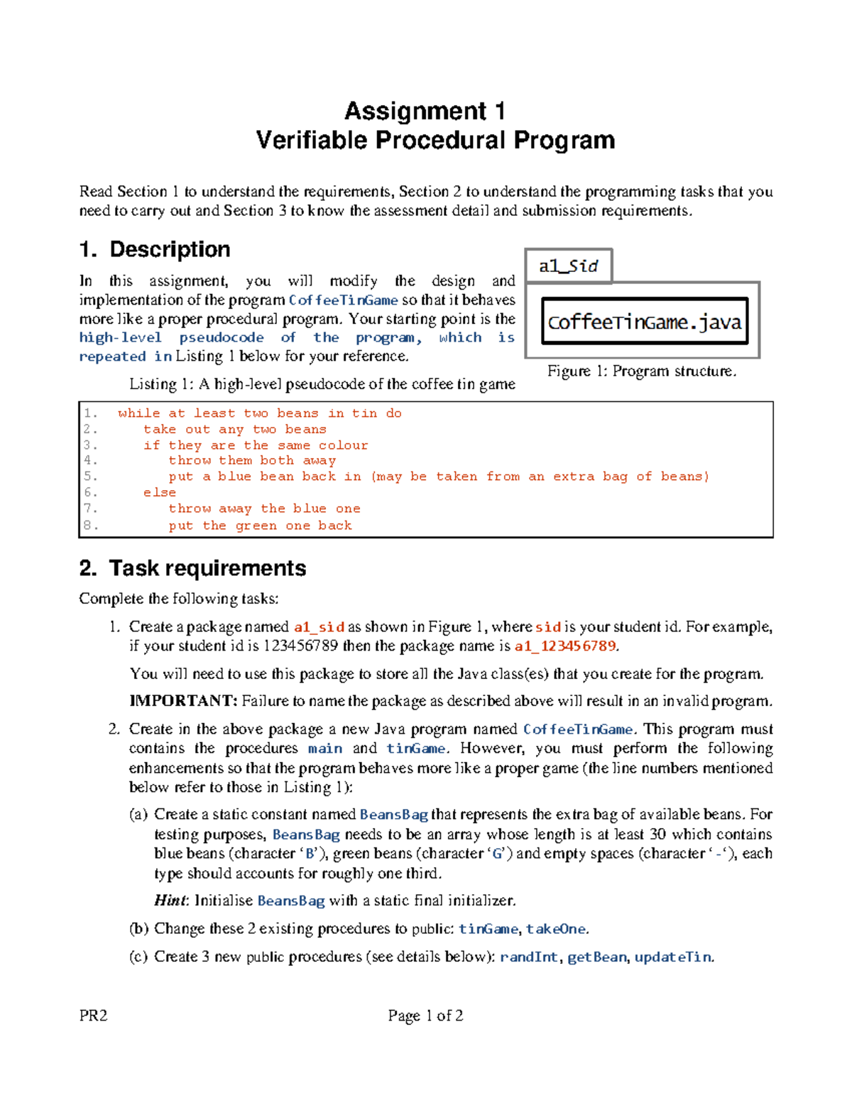 Assignment 1 - mid - PR2 Page 1 of 2 Assignment 1 Verifiable Procedural ...