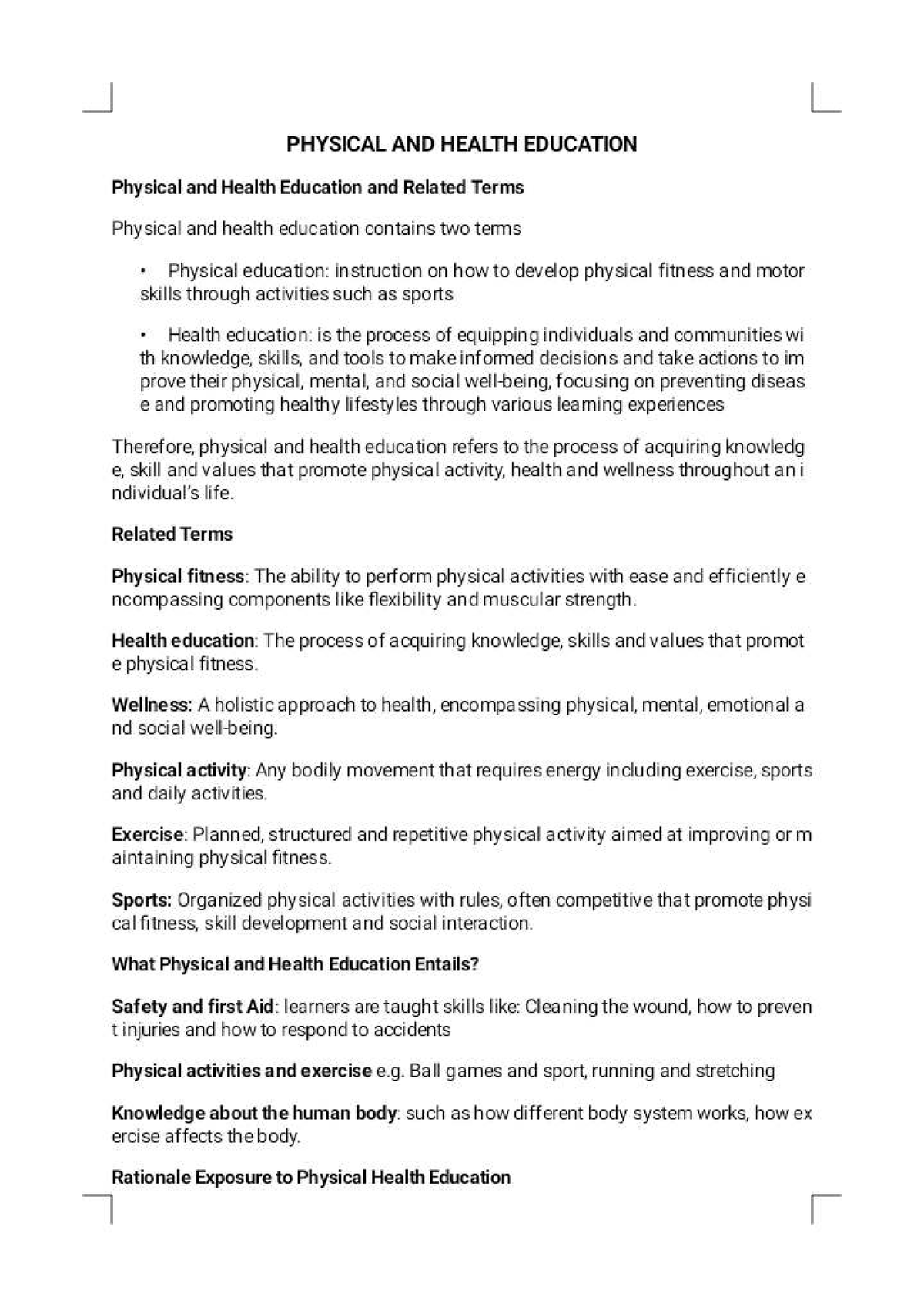 PHED 101: Comprehensive Notes on Physical and Health Education - Studocu