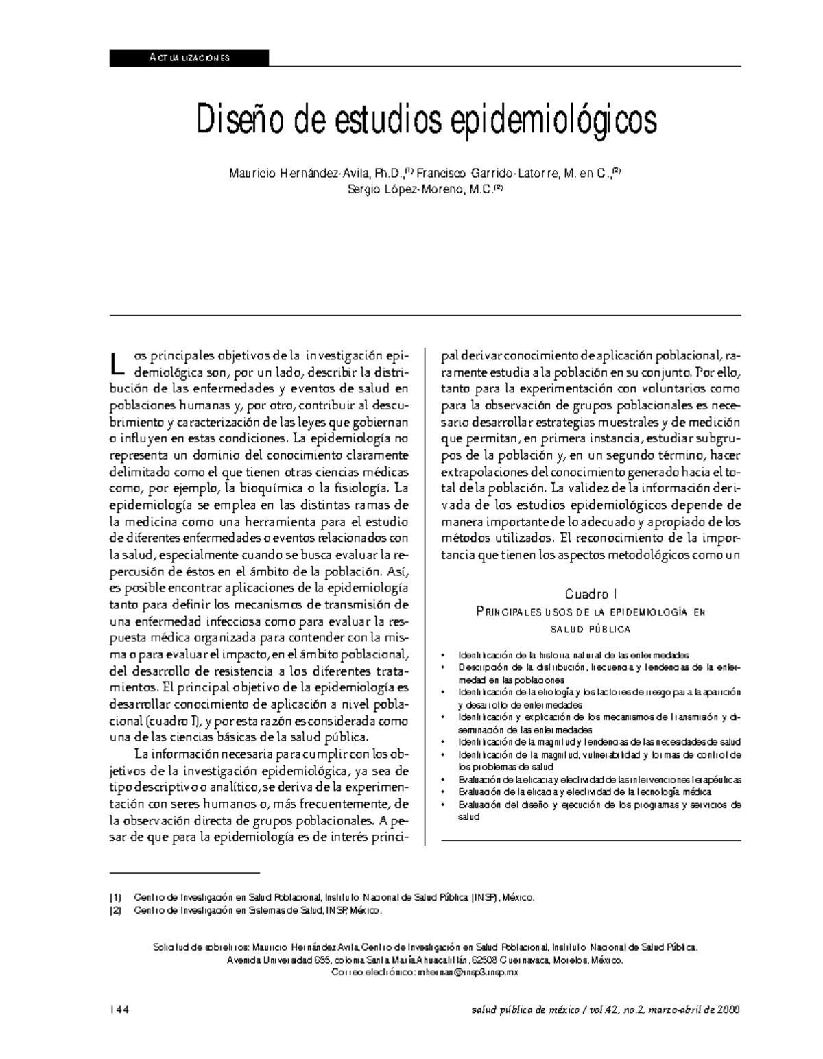 Diseños de Estudios Epidemiológicos: Actualizaciones y Métodos (EPI 101 ...
