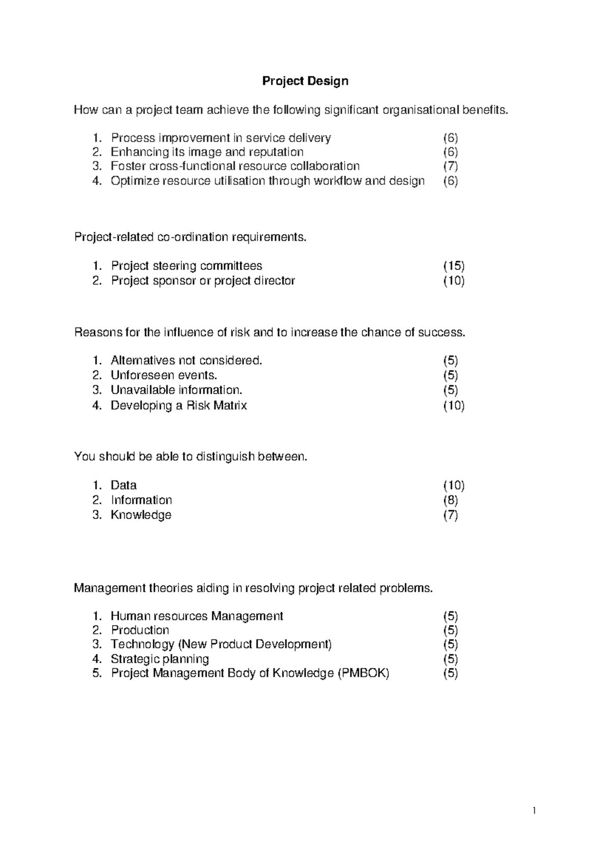 Typical Project Design Questions - 1 Project Design How can a project ...