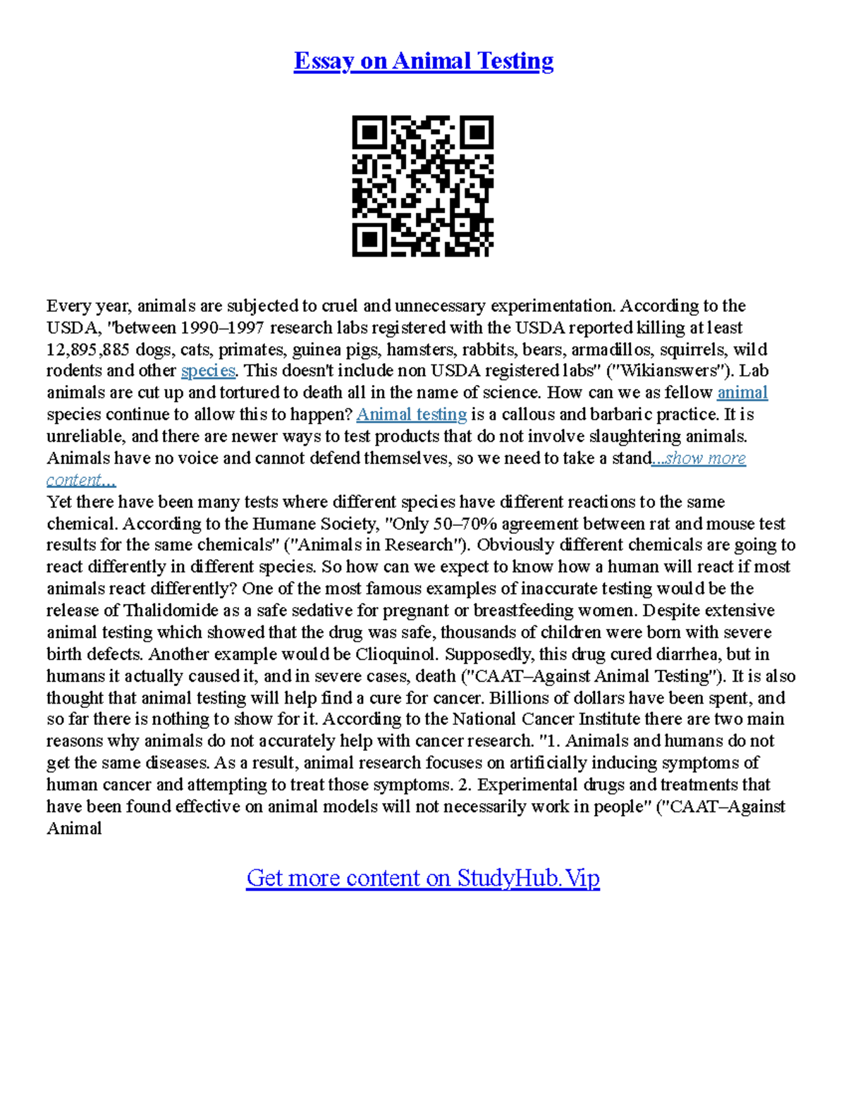 Essay on Animal Testing: A Critical Examination of Ethics and Efficacy ...